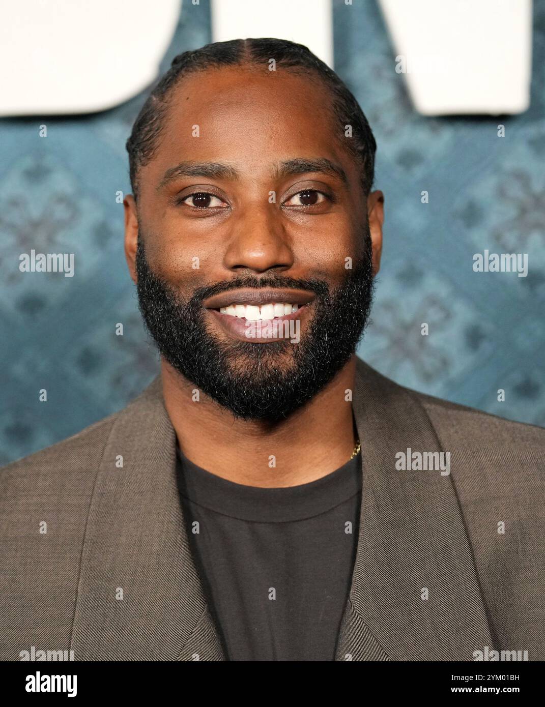 John David Washington poses at the premiere of the film "The Piano Lesson" on Tuesday, Nov. 19 ...