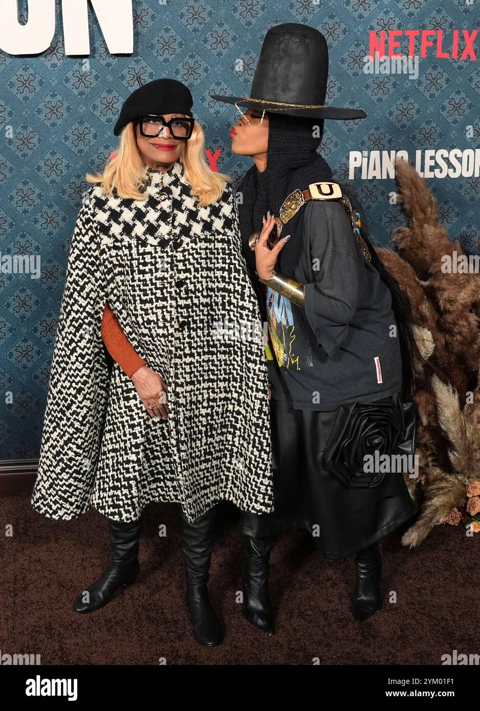 Erykah Badu, right, a cast member in "The Piano Lesson," poses with her mother Kolleen Maria ...