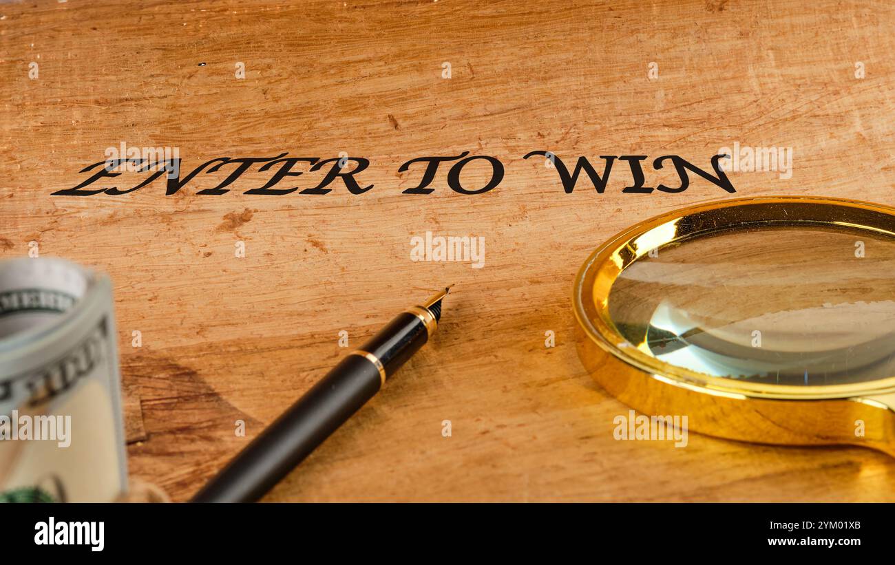 The concept of technology and development. Phrase, word, text ENTER TO WIN text API written on ...