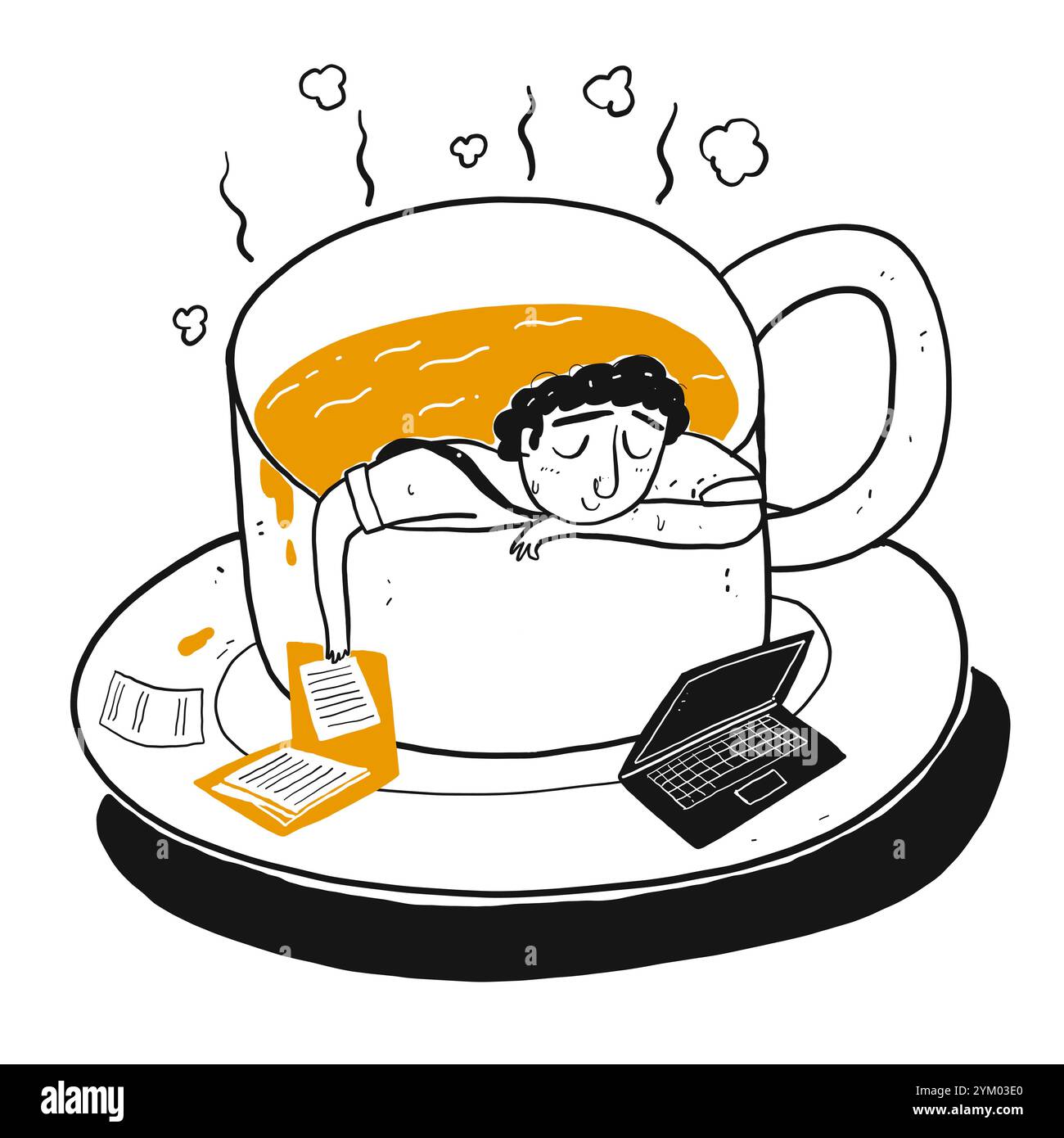 The drawing character a man in cup of coffee. Vector illustration in ...