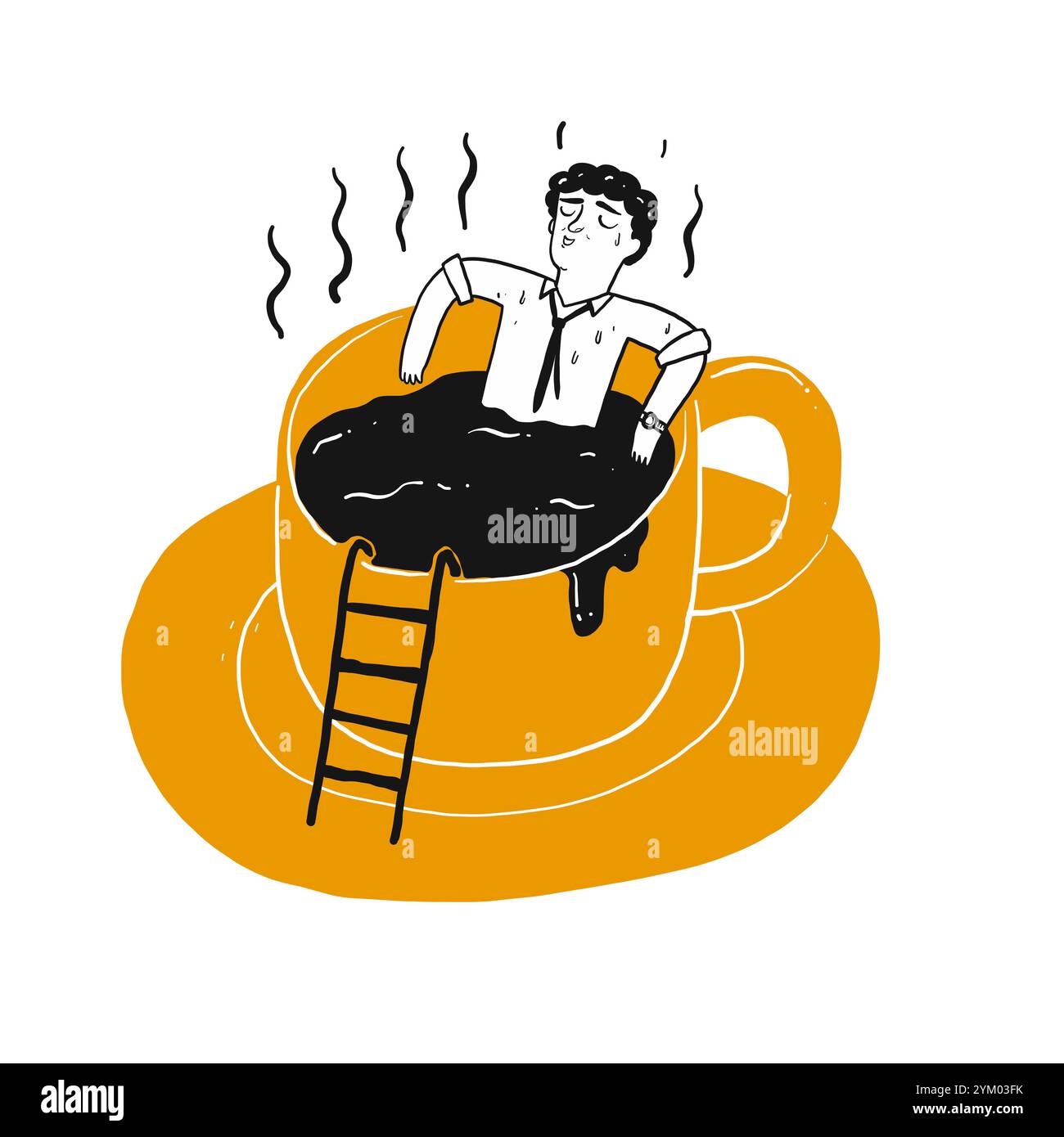 The drawing character a man in cup of coffee. Vector illustration in ...