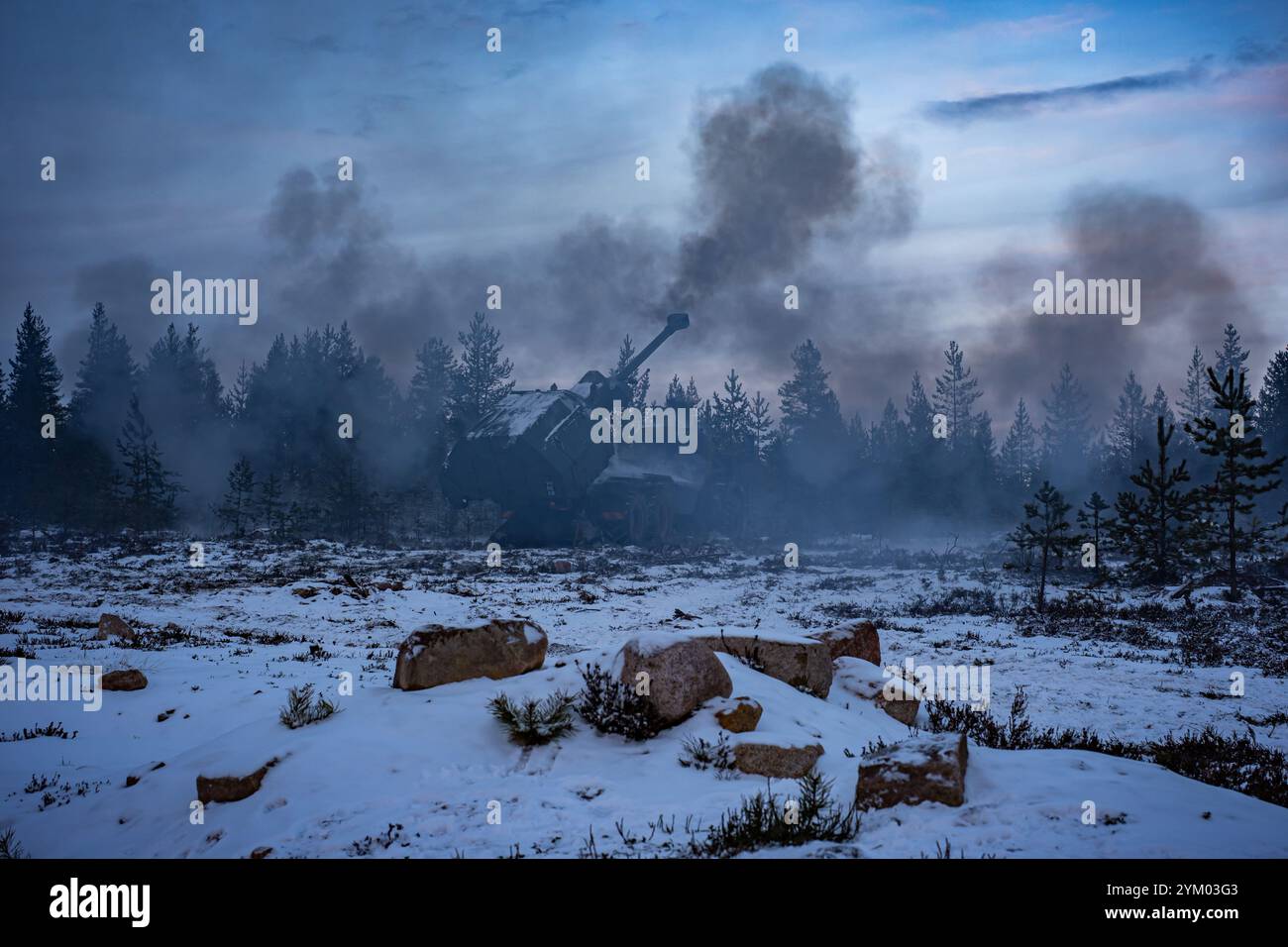 Smoke billows from the muzzle of the British Army's new Archer Mobile ...