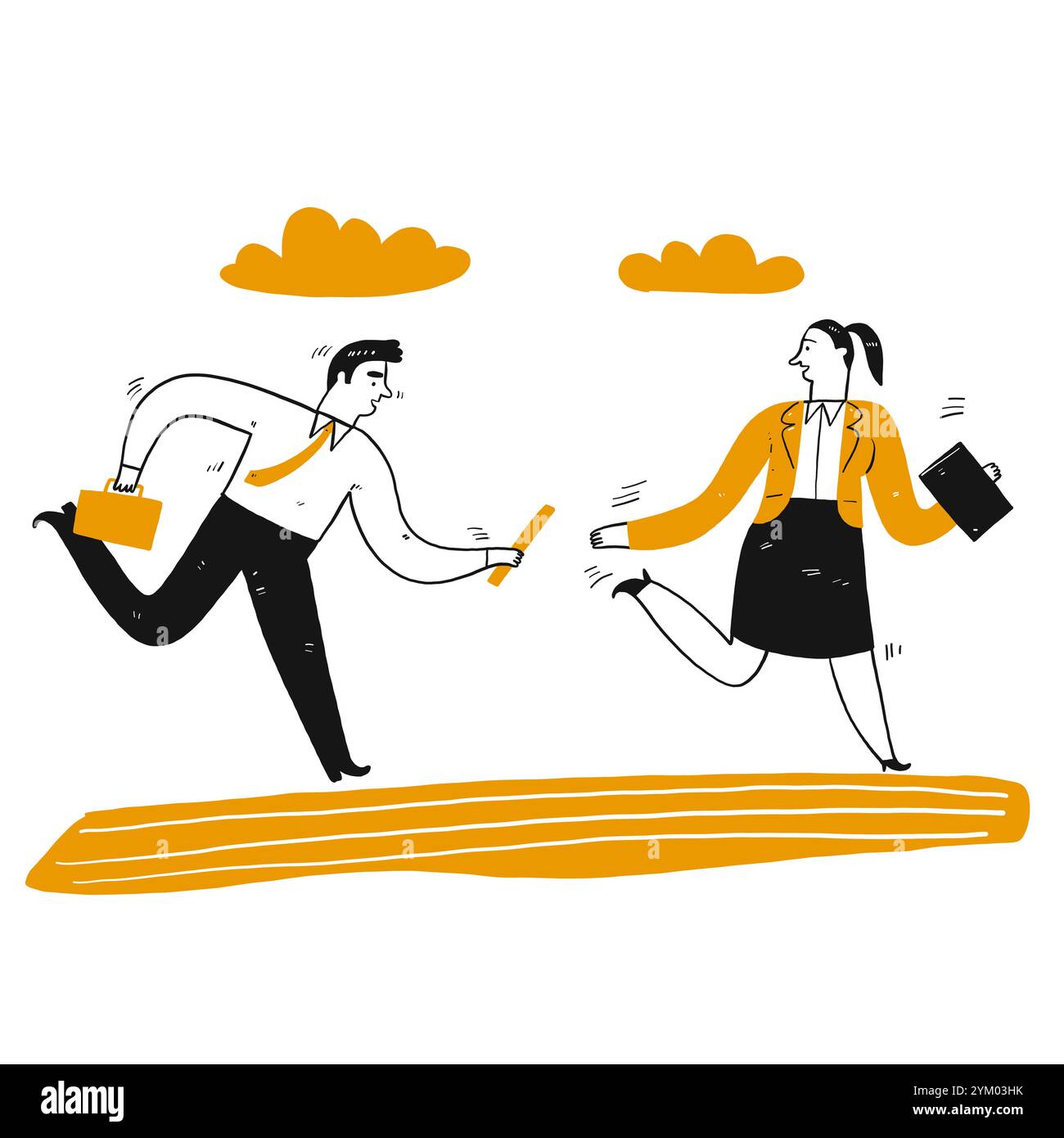 Business man relay runners sprinters running runners, Hand drawing line ...