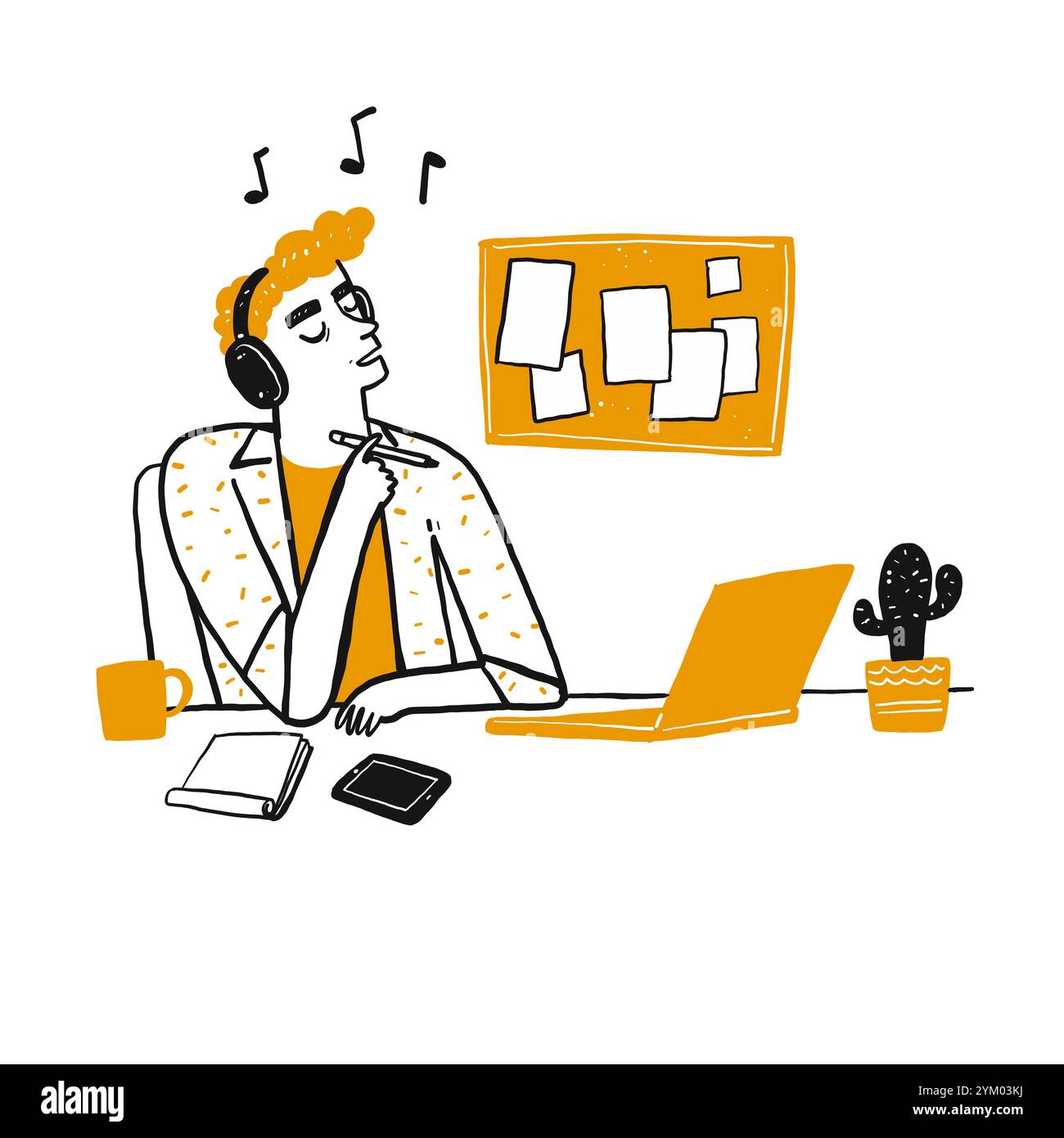 Man hand drawing listening music hi-res stock photography and images ...