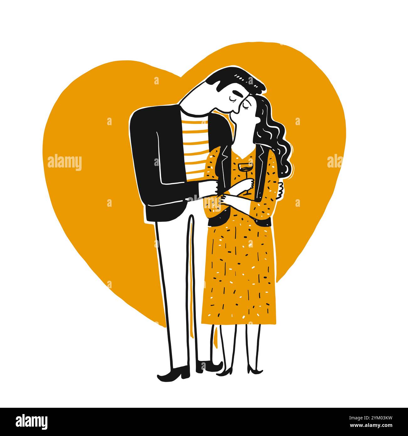 Couples kiss. Hand drawing line art doodle style isolated on white ...