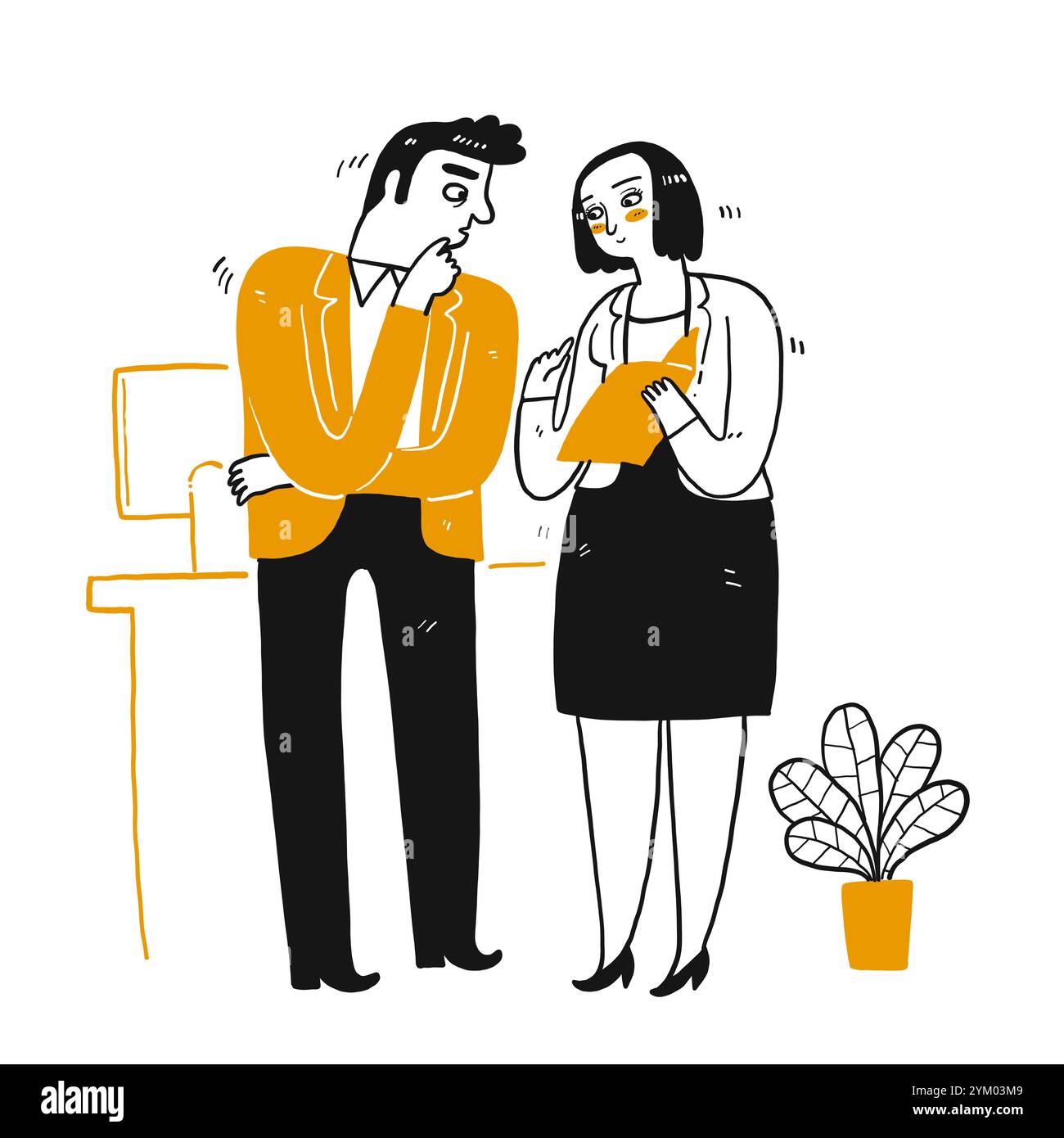 Businessman or employee and colleague talk about business. Hand drawing ...