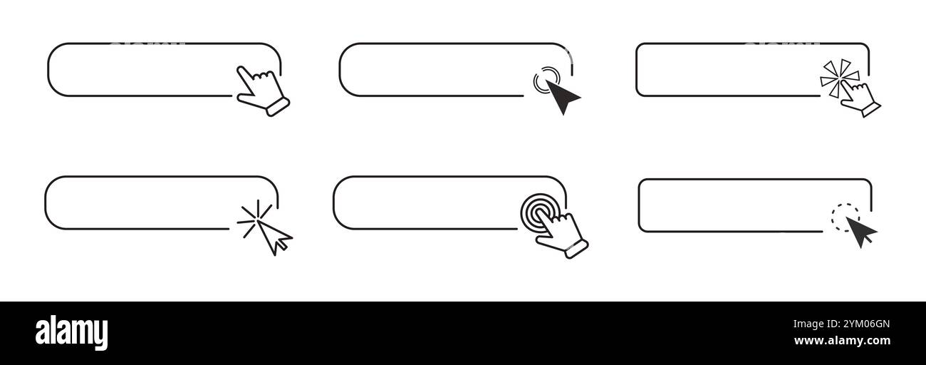 Click here line frame, interface bar with cursor arrow or hand. Ui element search, buy field ...