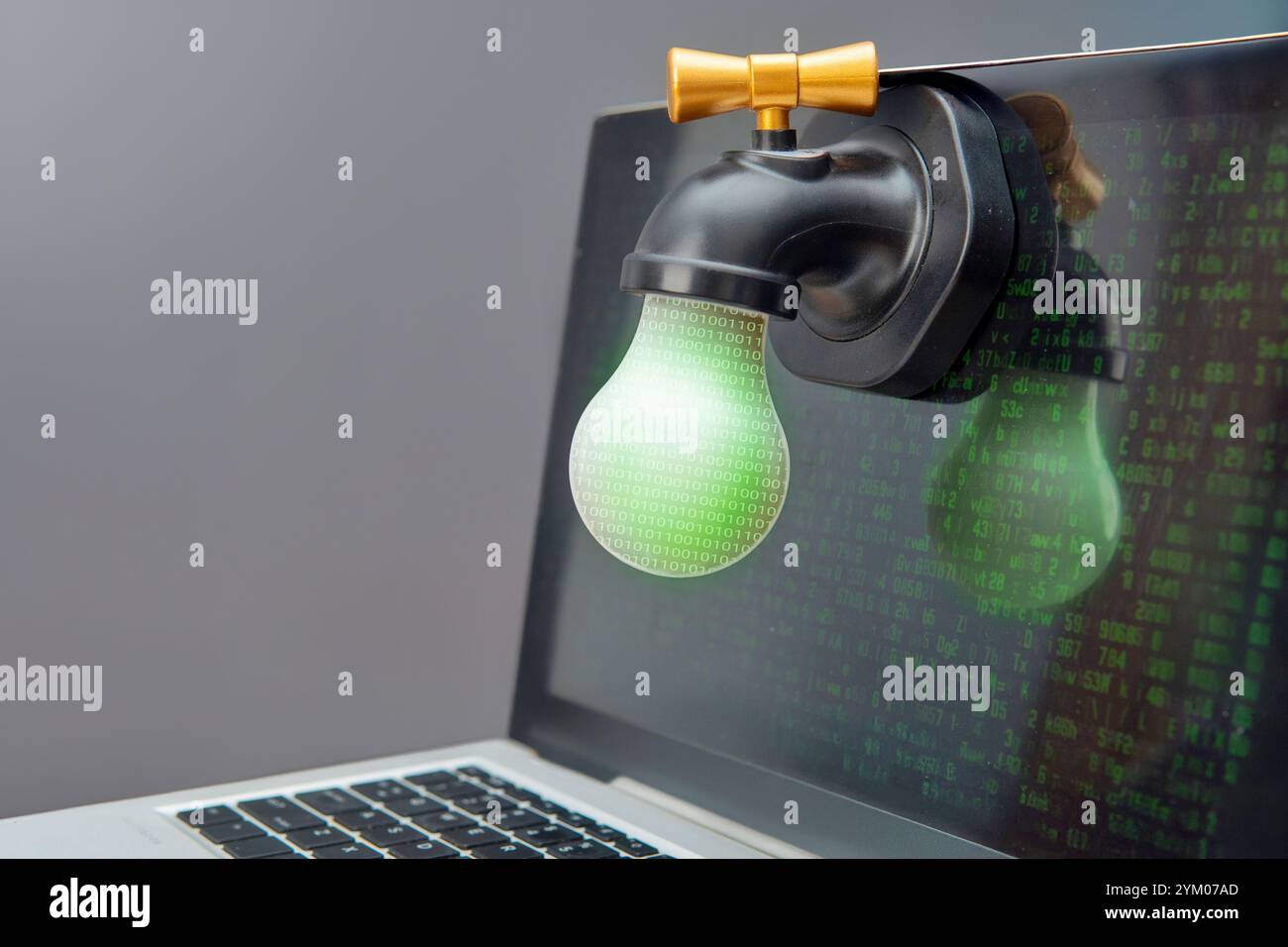 A laptop and a faucet with binary code. Data leaks and cybersecurity concept Stock Photo - Alamy