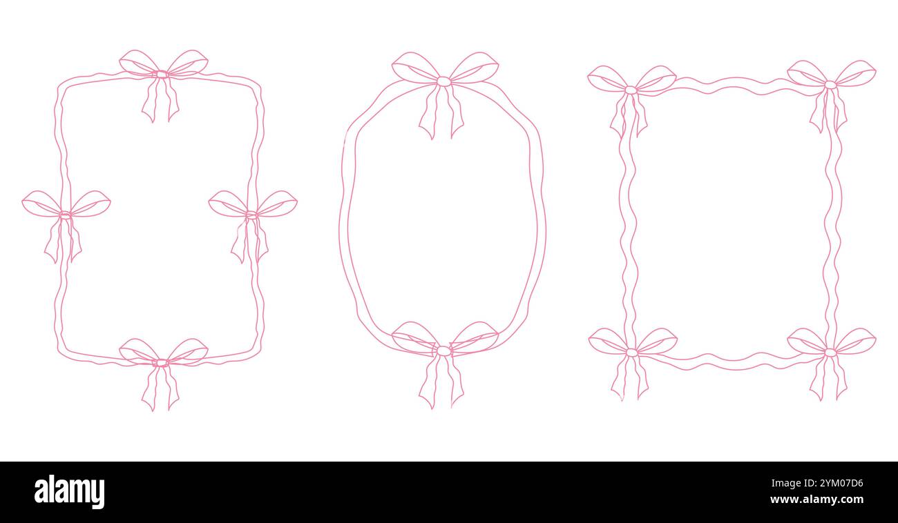Coquette pink frame ribbon lace bow, pink wavy border y2k retro set ...