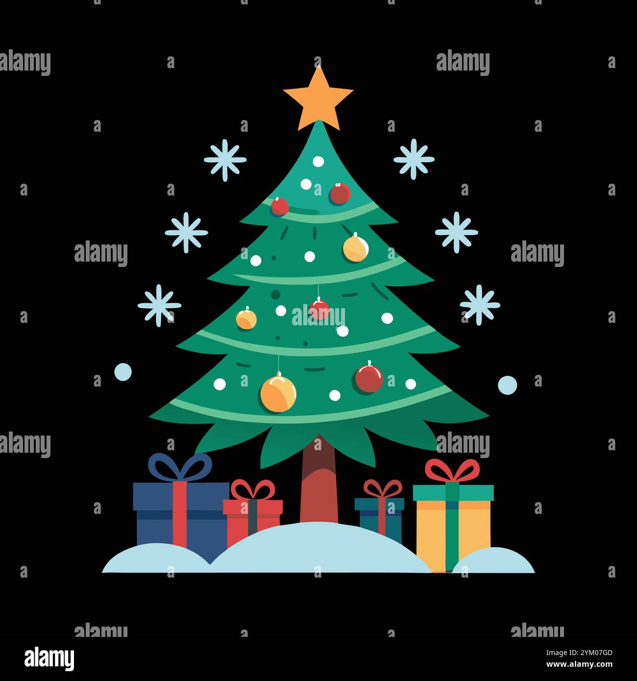 A Festive Delight: Christmas Tree and Gift Boxes Stock Vector Image ...