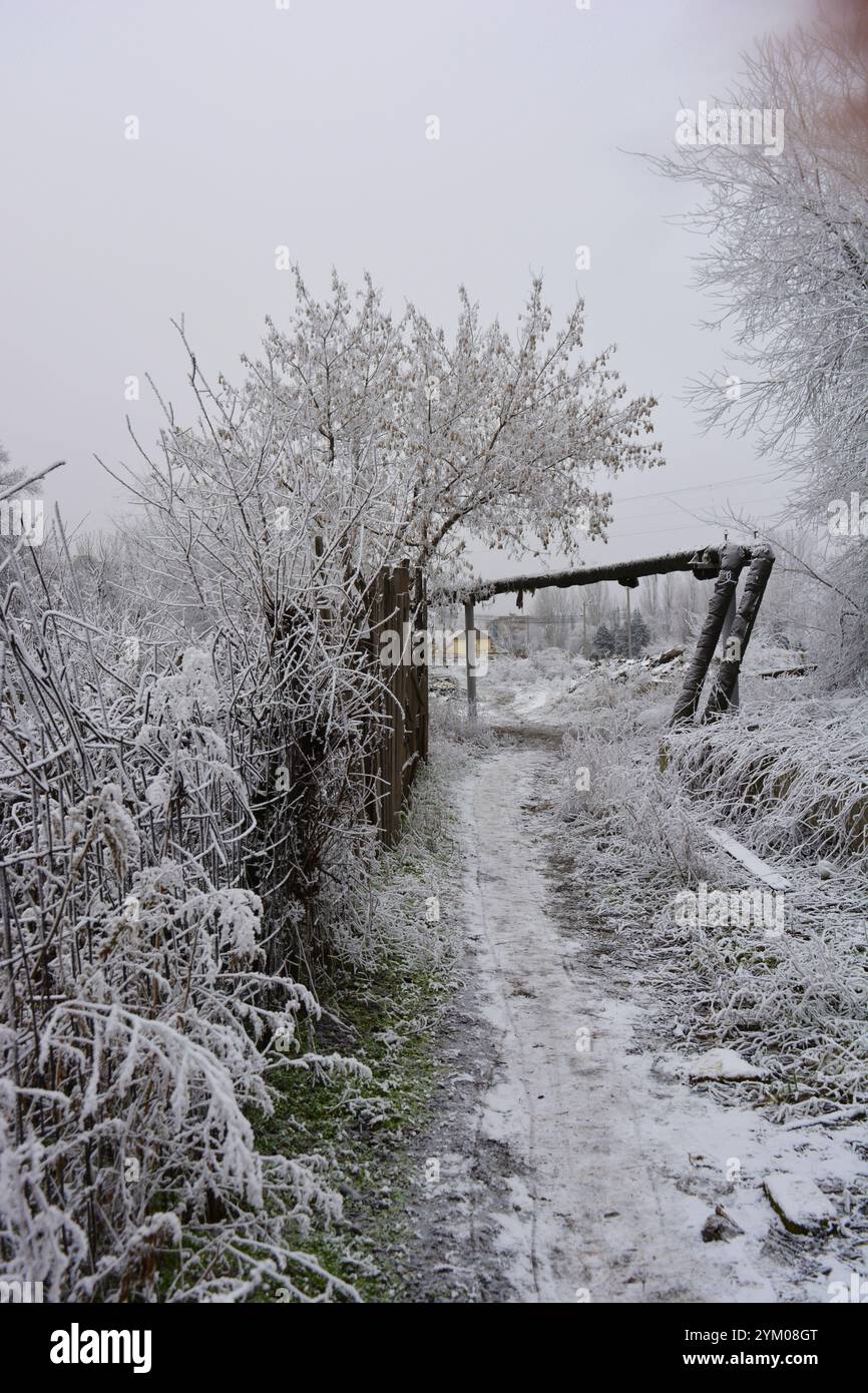 Beautiful winter landscape, streets, roads, paths with buildings and ...