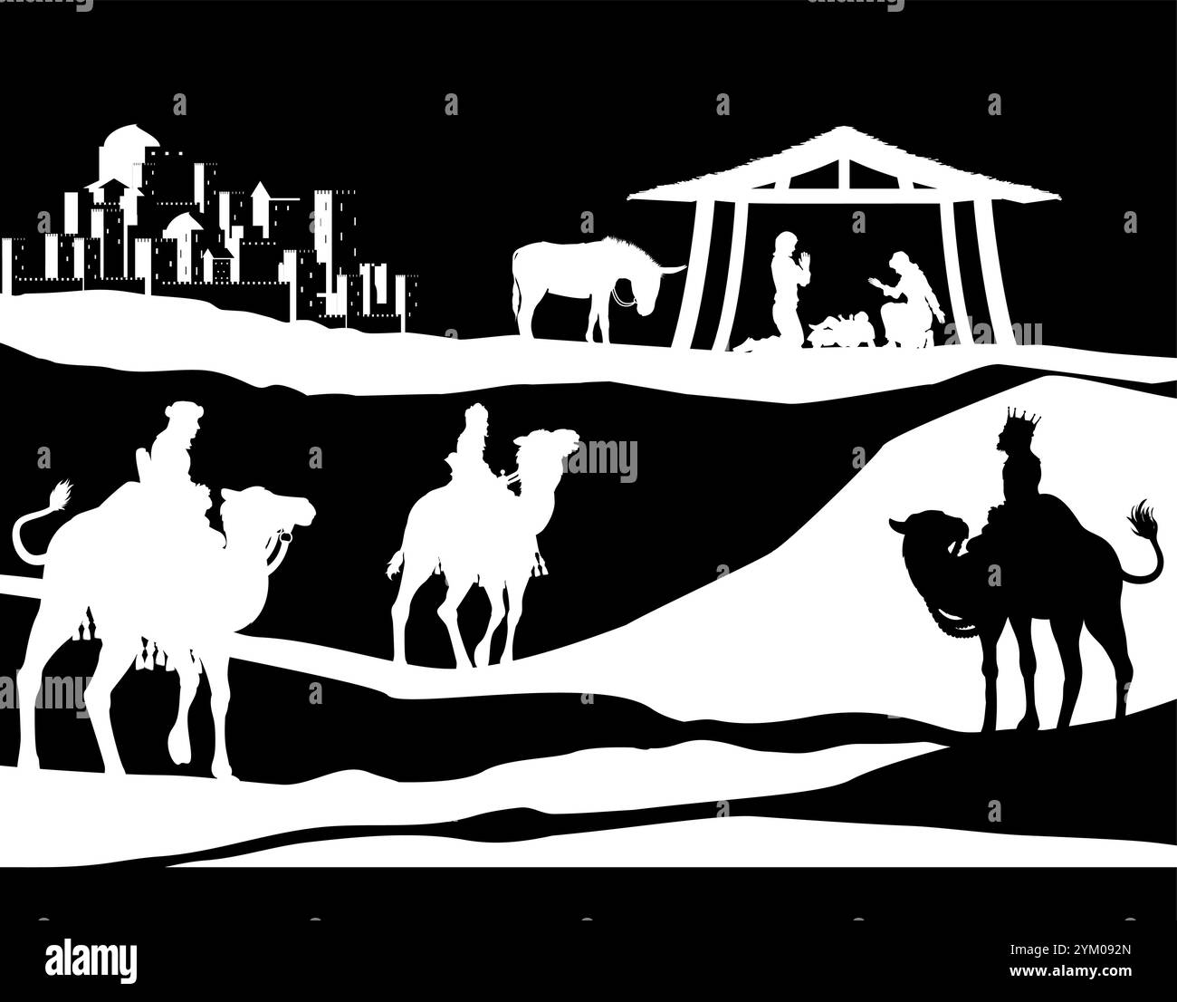 Christmas Nativity Scene Bethlehem Manger Wise Men Stock Vector Image ...