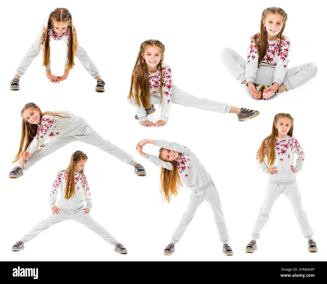 Little girl doing exercises isolated on white background, sport for ...