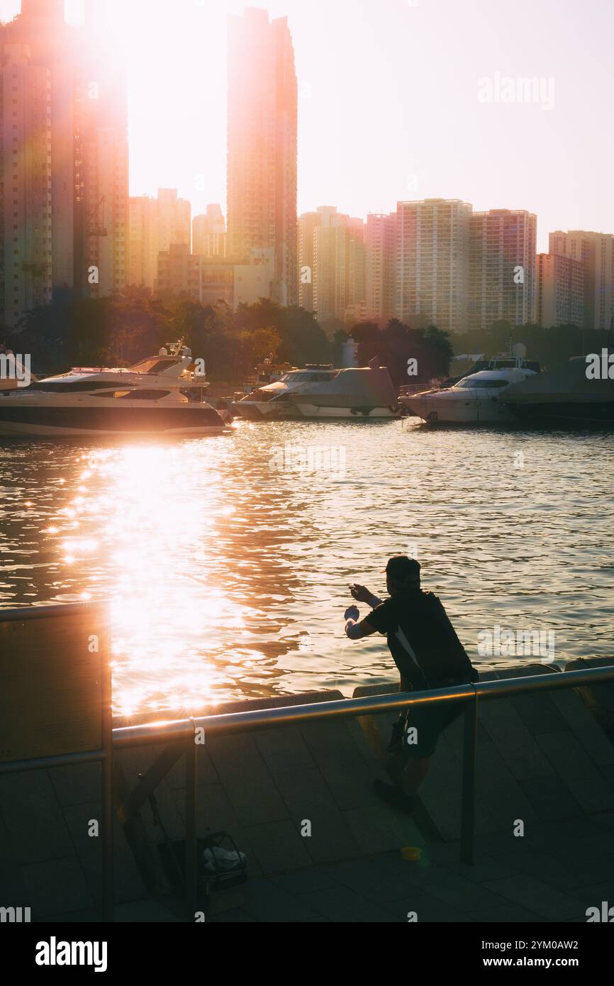 Fishing with the perfect sunlight: A man fish with the perfect weather ...