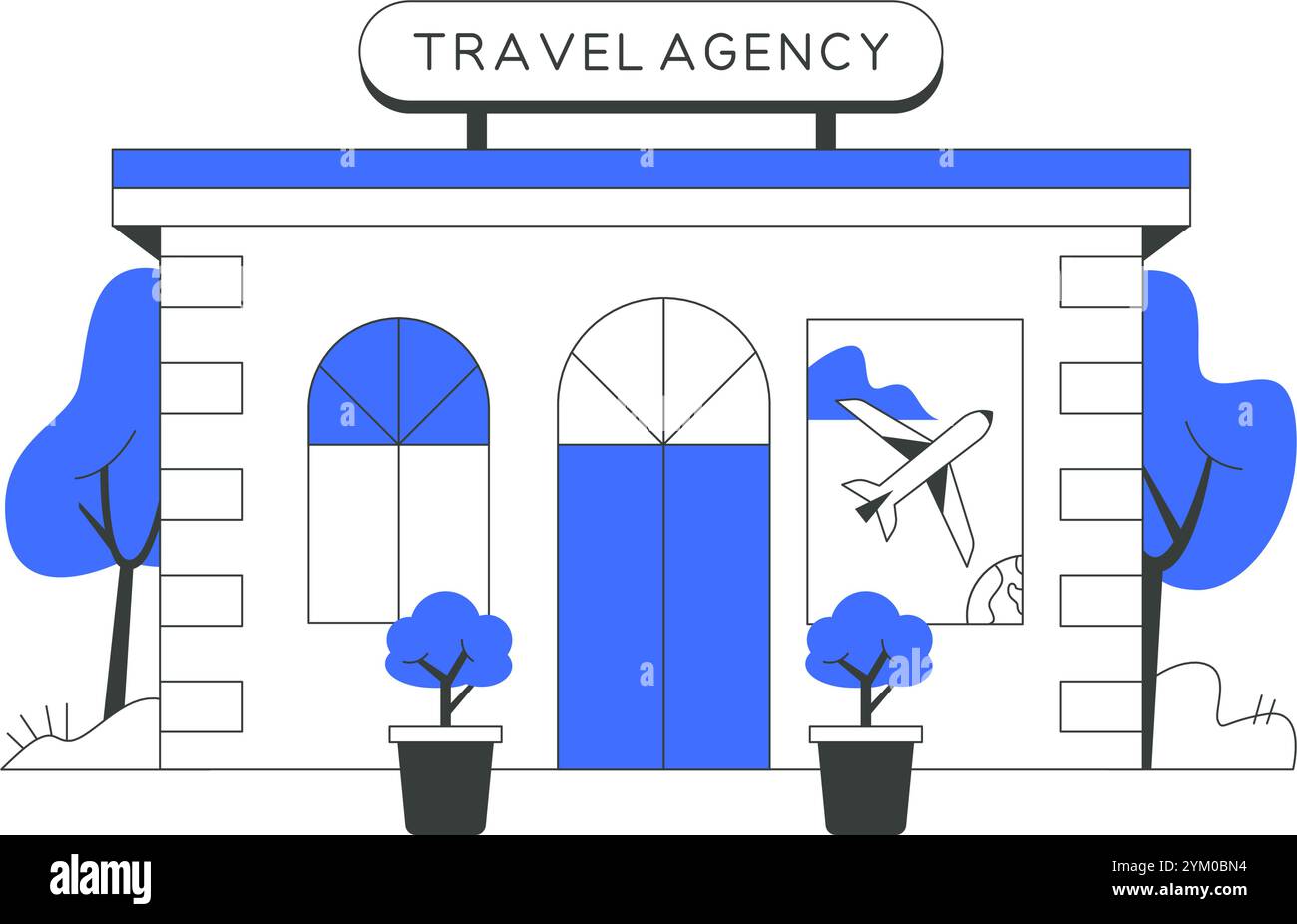 Travel Agency Building With Posters And Potted Plants In Flat Vector ...