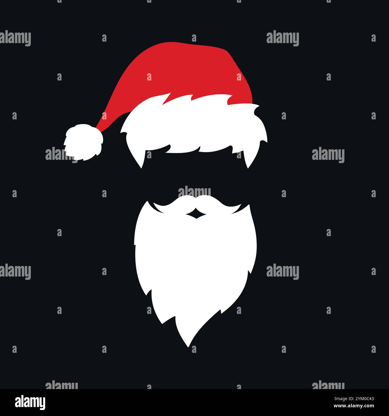 Santa Claus red hat, beard and mustache on black background. Vector ...