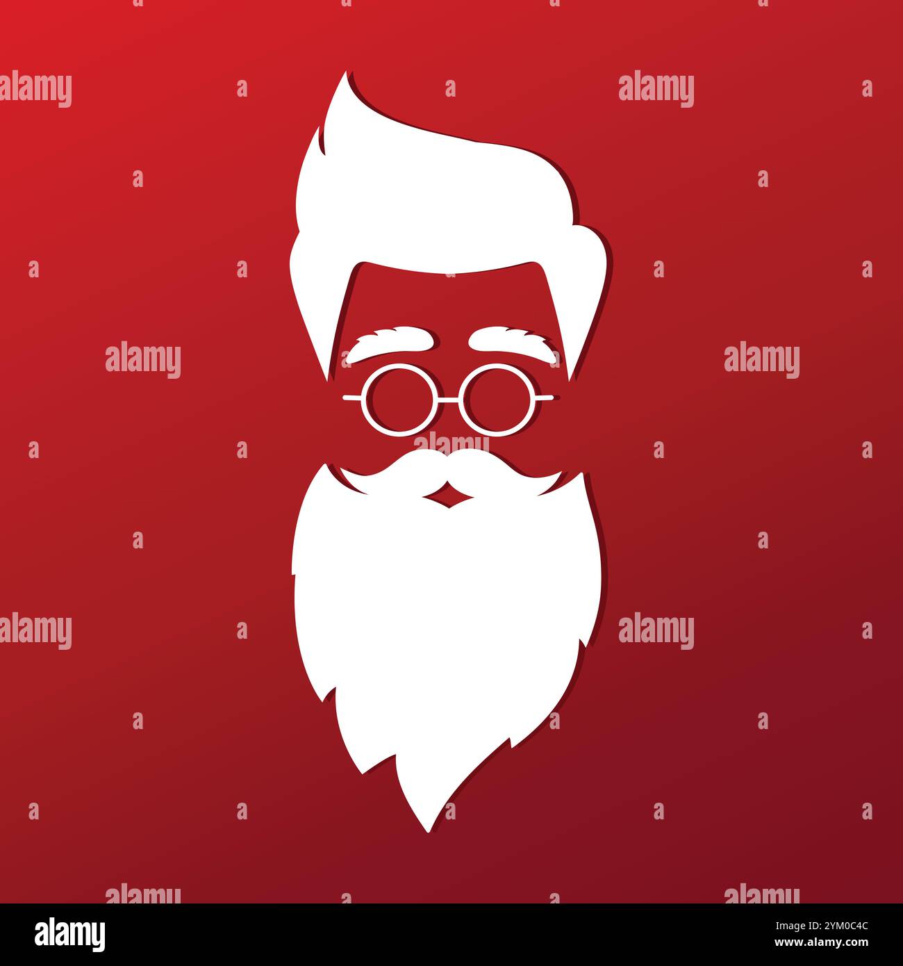Hipster Santa Claus face silhouette. Santa modern hairstyle, beard ...