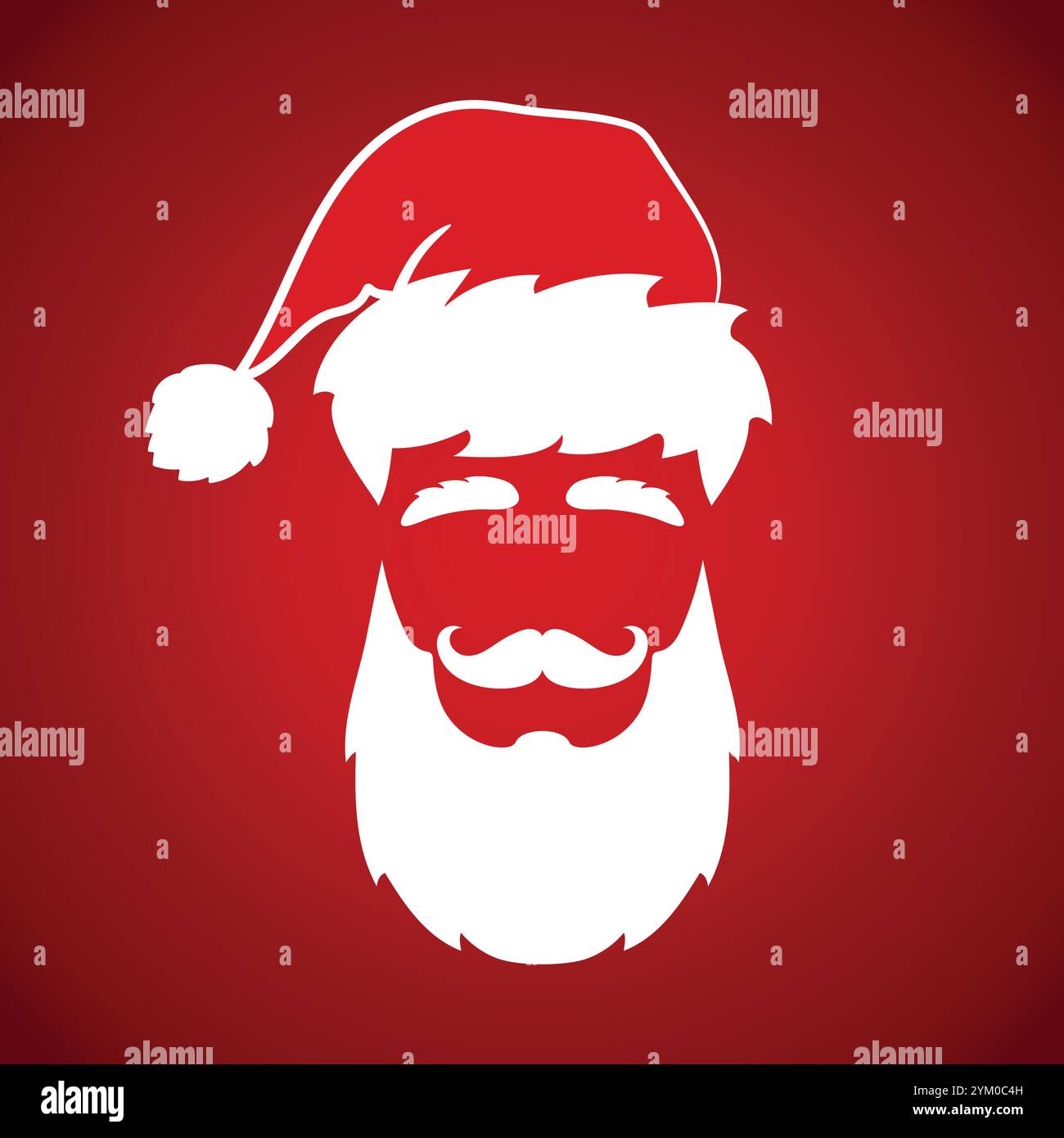 Santa Claus face silhouette. Santa hat, beard, brows, mustache on red ...
