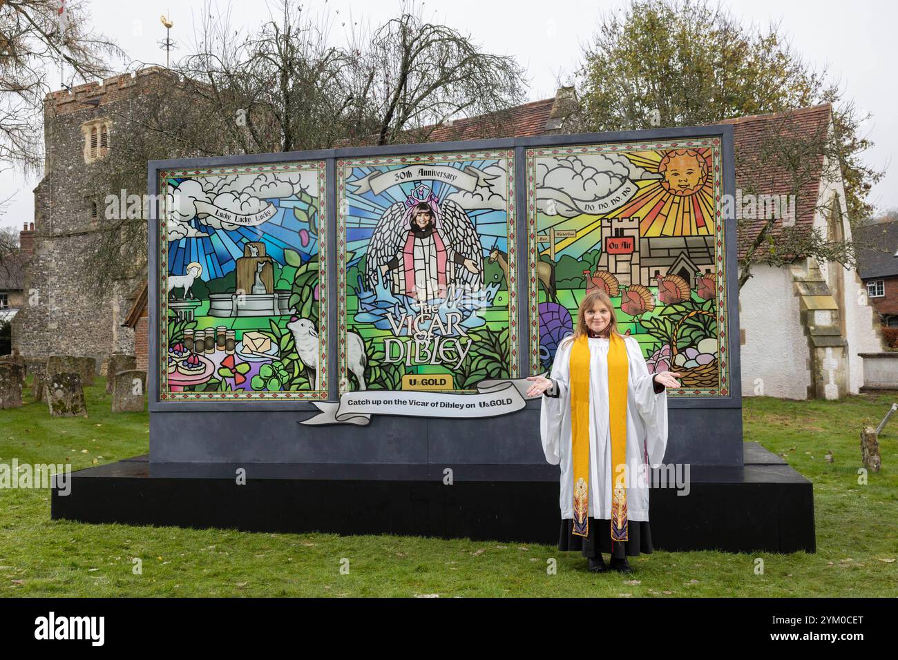 EDITORIAL USE ONLY The Reverend Kate Bottley unveils a stained-glass ...