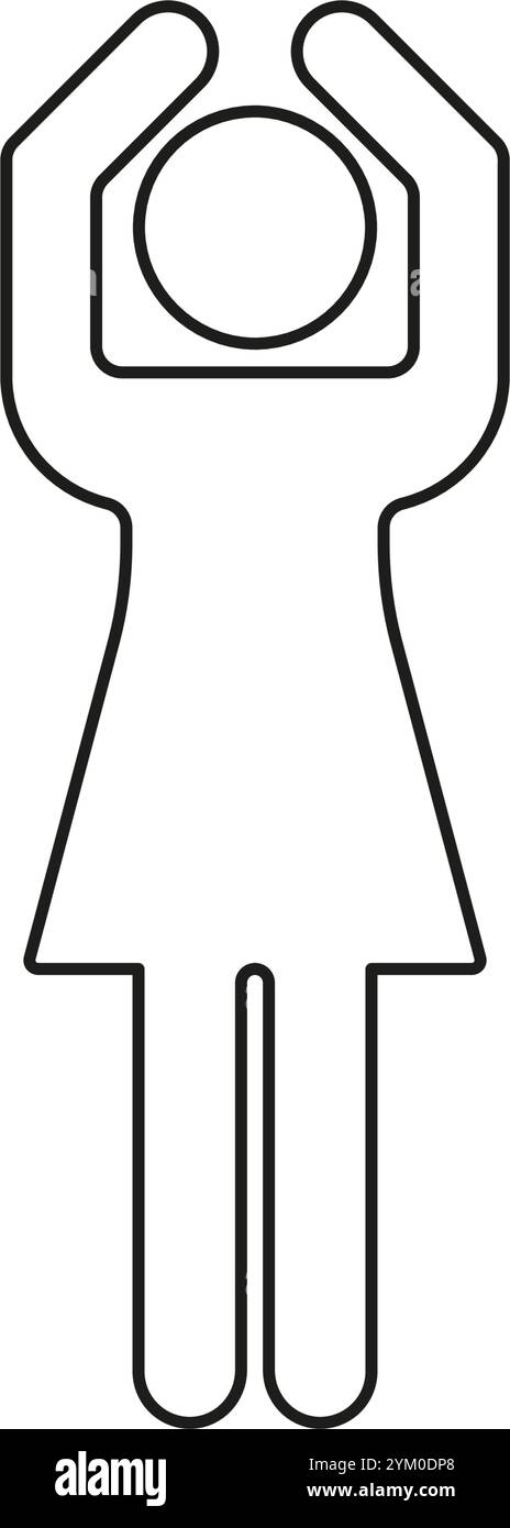 Female Human Figure with Raised Arms Line Icon. Simple Body Outline ...