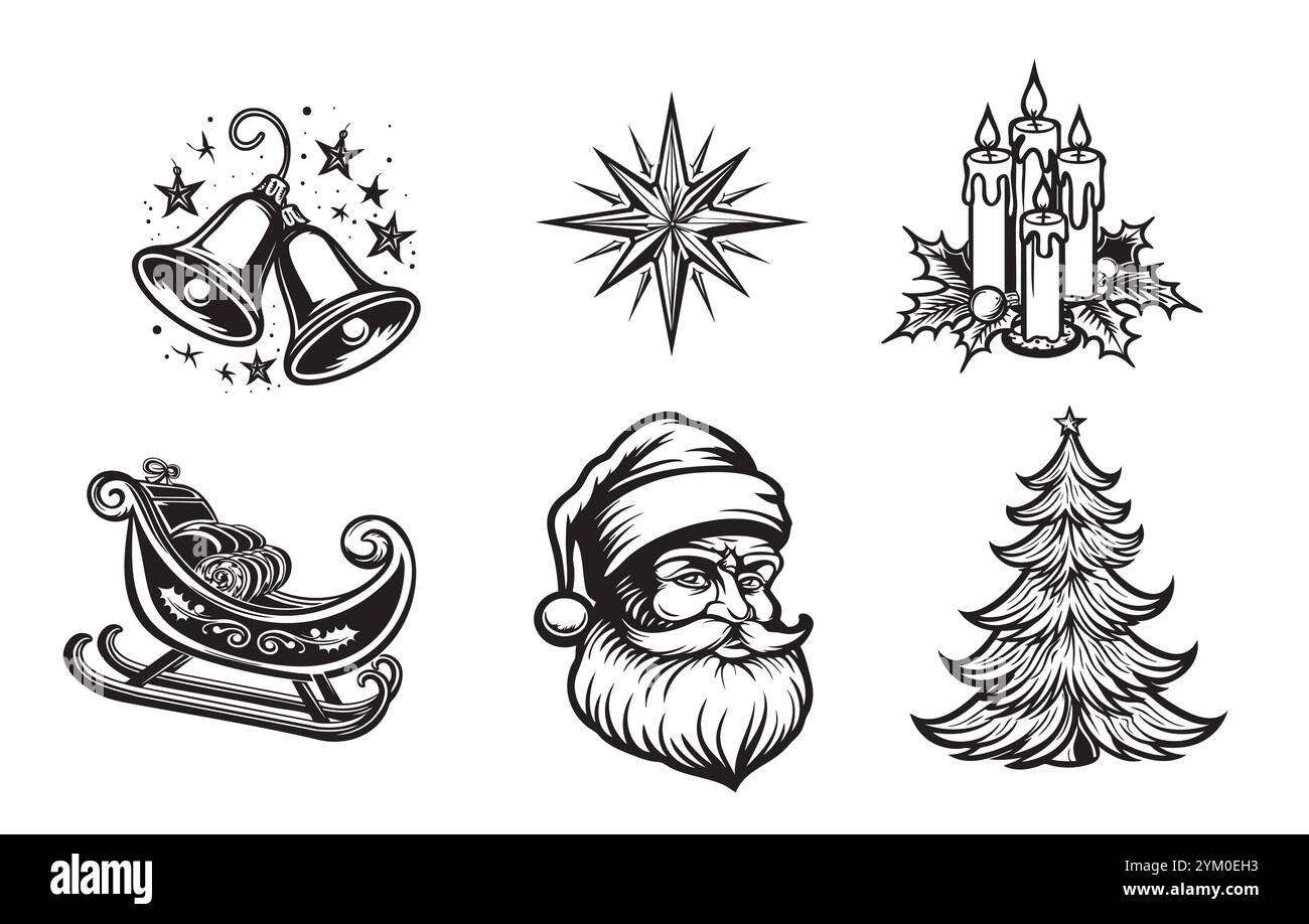 Merry Christmas. Happy New Year. Typography set. Vector logo, emblems ...