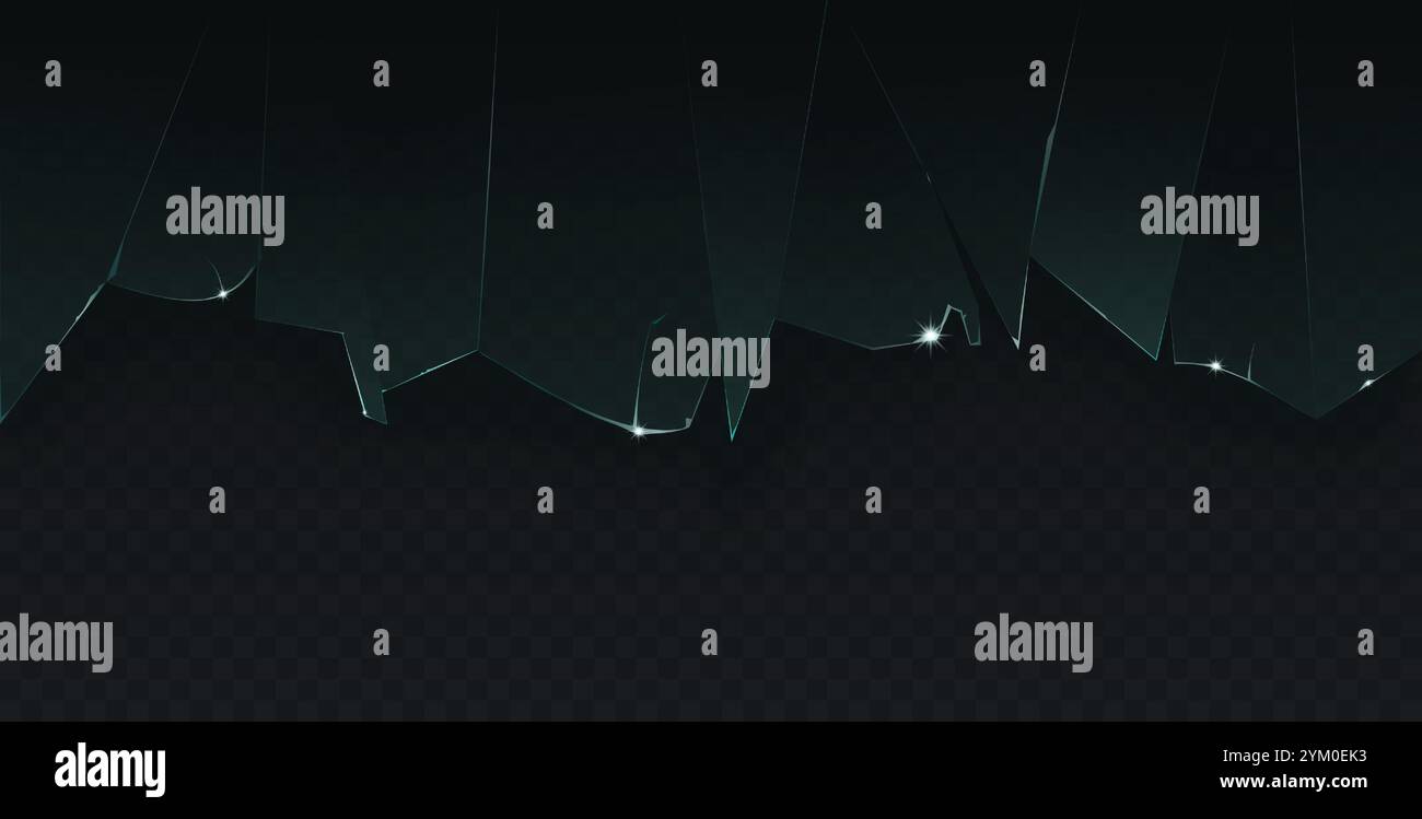 Broken seamless glass. The cracked realistic glass texture horizontally ...