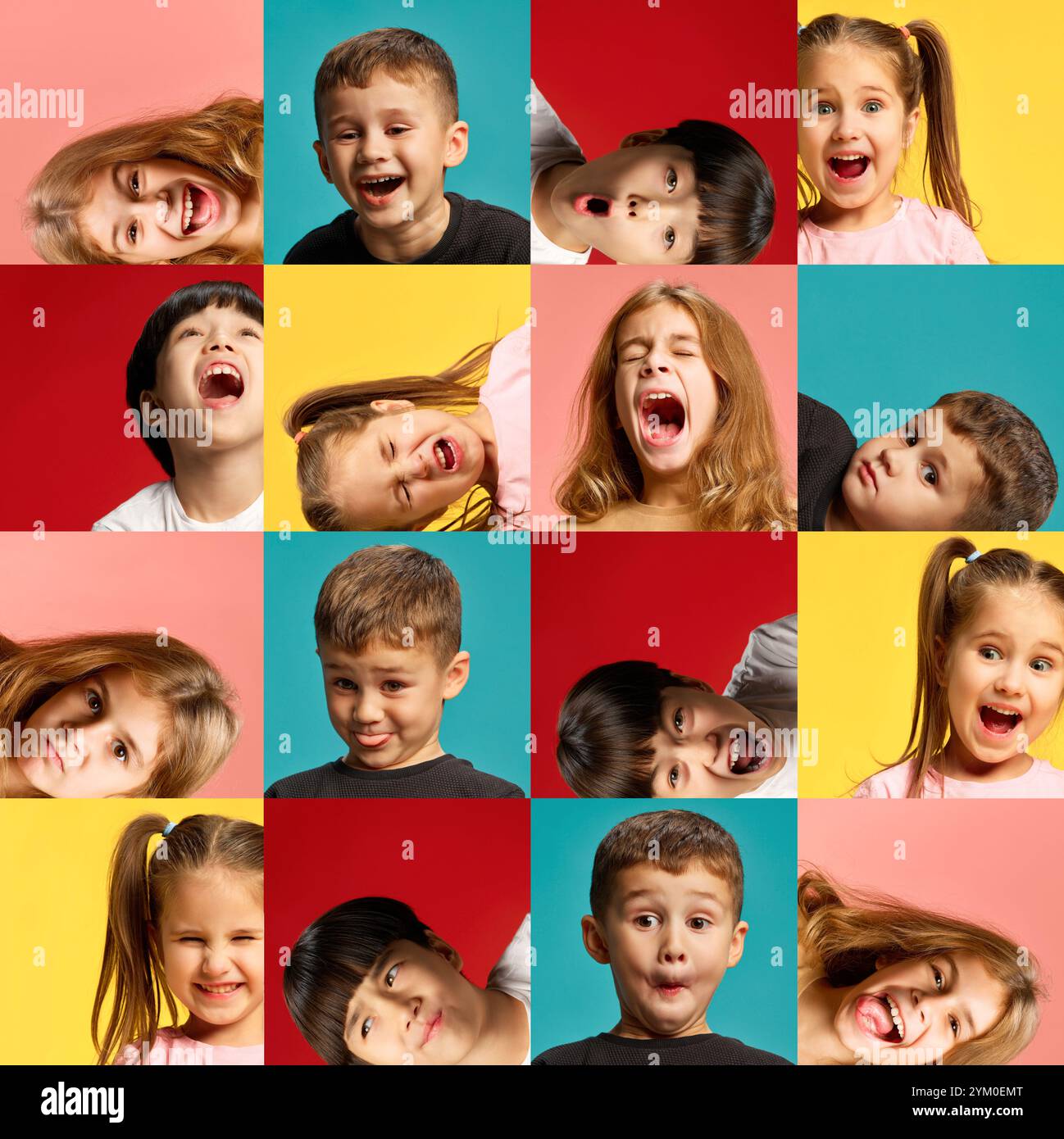 Collage of children showing diverse facial expressions, from laughter ...
