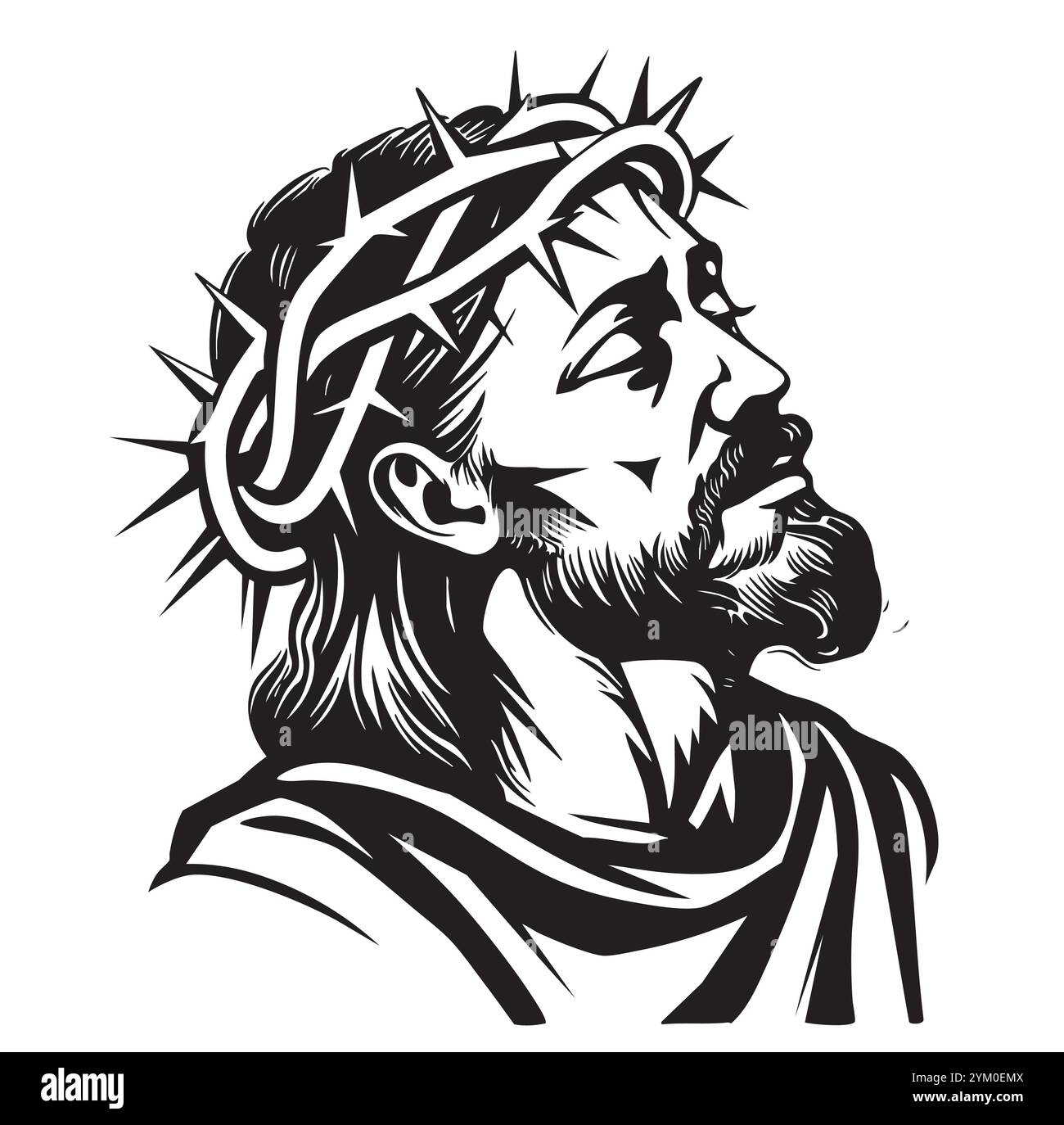Jesus Christ Face Silhouette Isolated On White Background. Minimal ...
