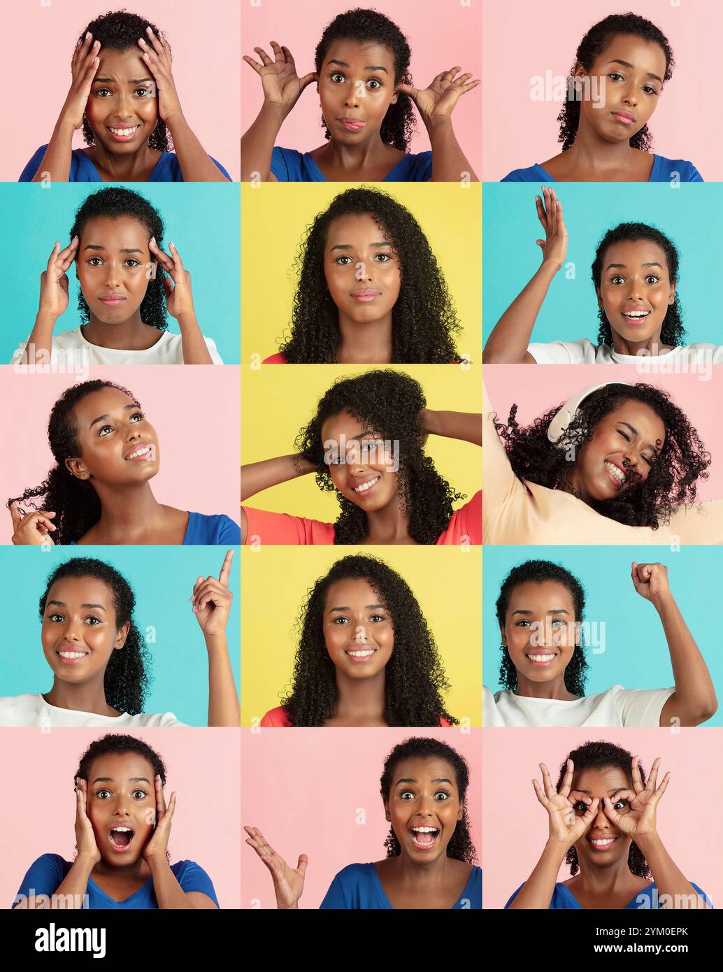 Collage featuring young woman displaying spectrum of emotions, from ...