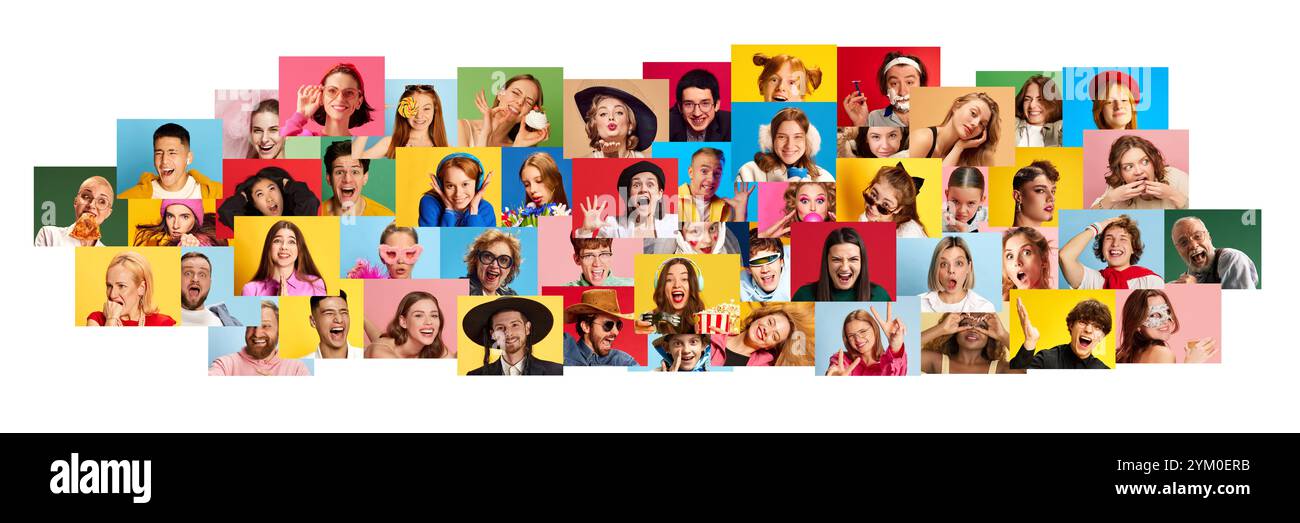 Creative collage featuring variety of people posing in playful, silly ...