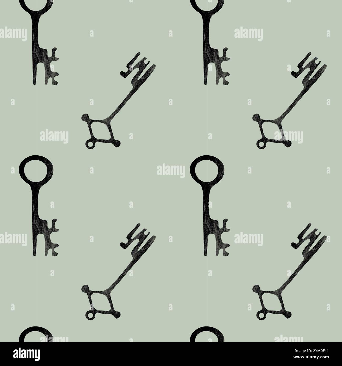 Seamless pattern with old worn keys, hand drawn key with vintage ...