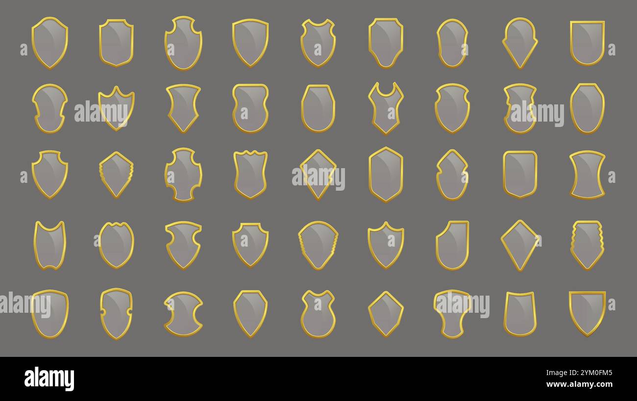 Elegant set of vector shields with gold accents, featuring varied ...