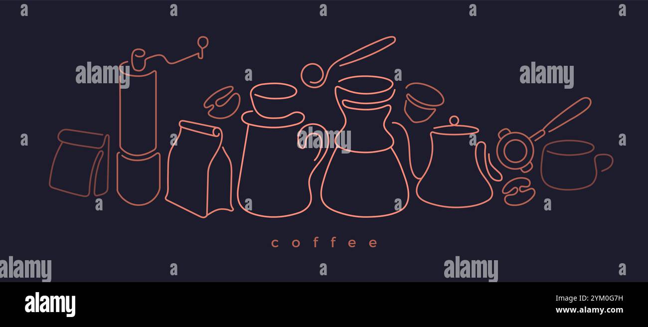 Coffee line art design. Espresso cup, cappuccino, coffee maker machine ...
