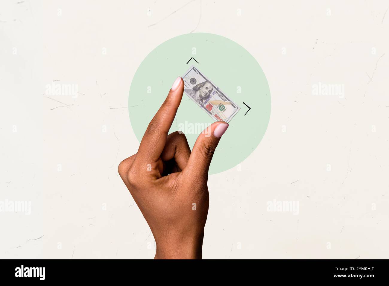 Image 3d collage photography of human arm hold small paper banknote ...