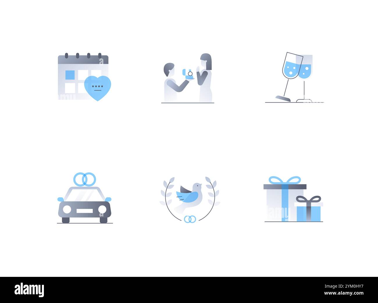 Proposal and wedding - flat design style icons set Stock Vector Image ...