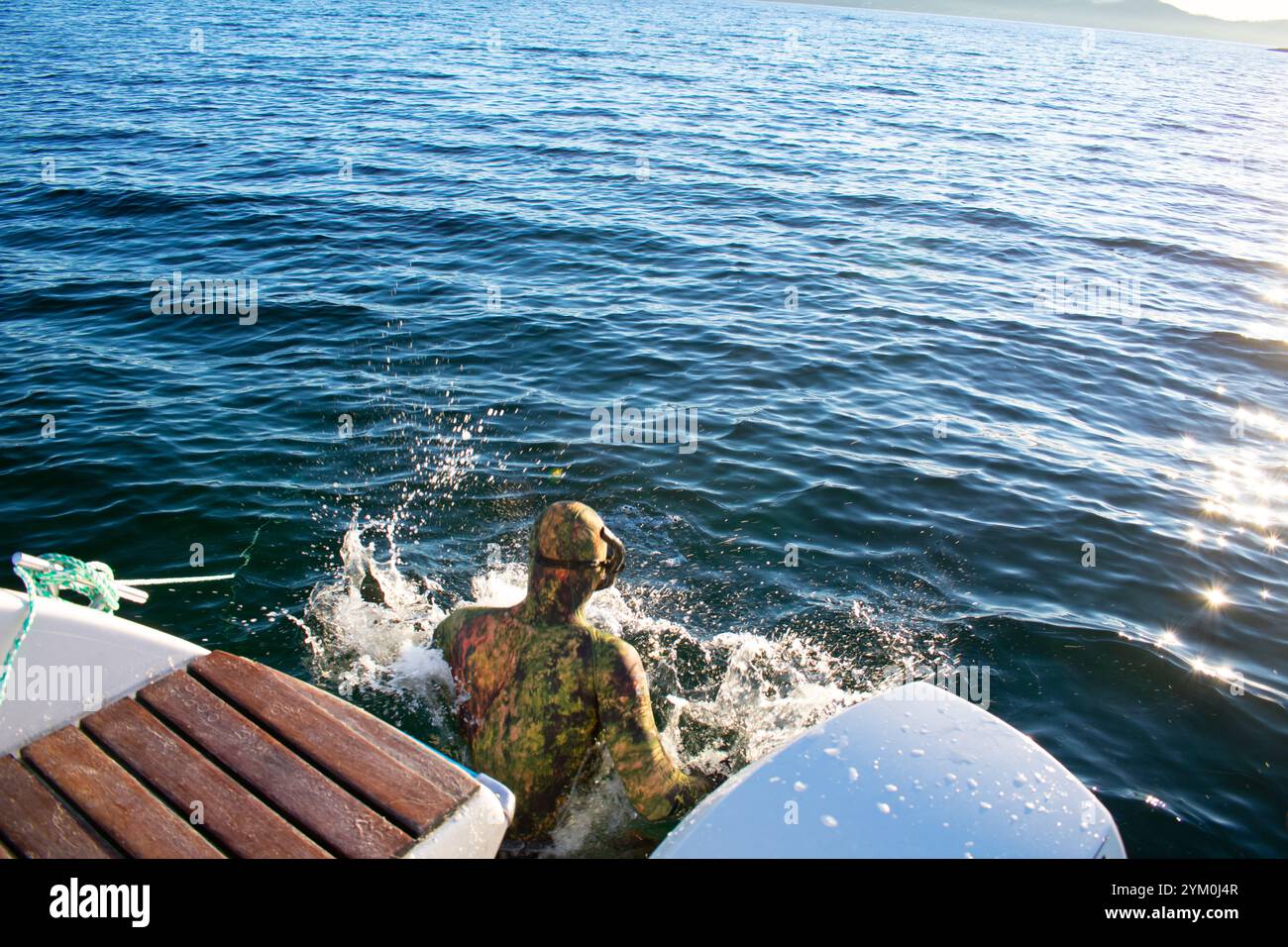 Diver in Scuba wetsuit jumping off a boat to Snorkel – Norway Vacations ...