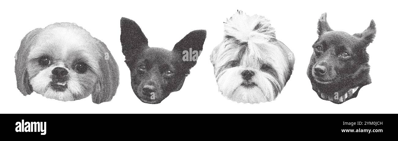 Set of retro halftone dog heads. Stipple photocopy effect Stock Vector ...