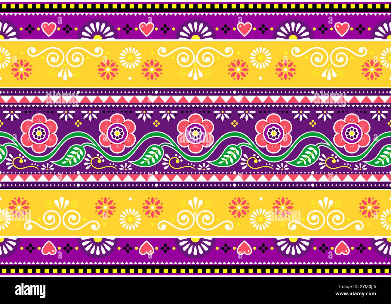 Diwali vector seamless long horizontal pattern with flowers inspired by ...