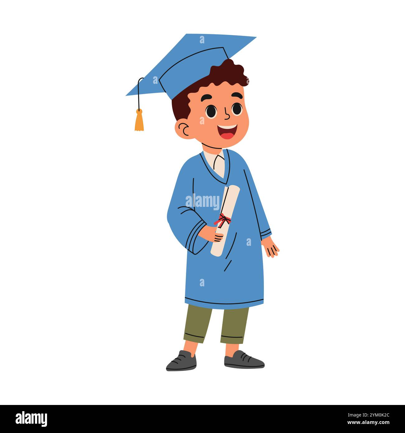 Boy wearing graduation costume. Education concept. Hand drawn style ...