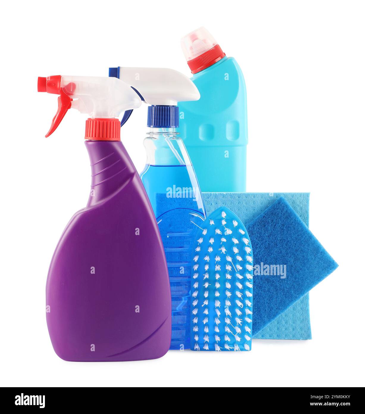Set of different cleaning products isolated on white Stock Photo - Alamy