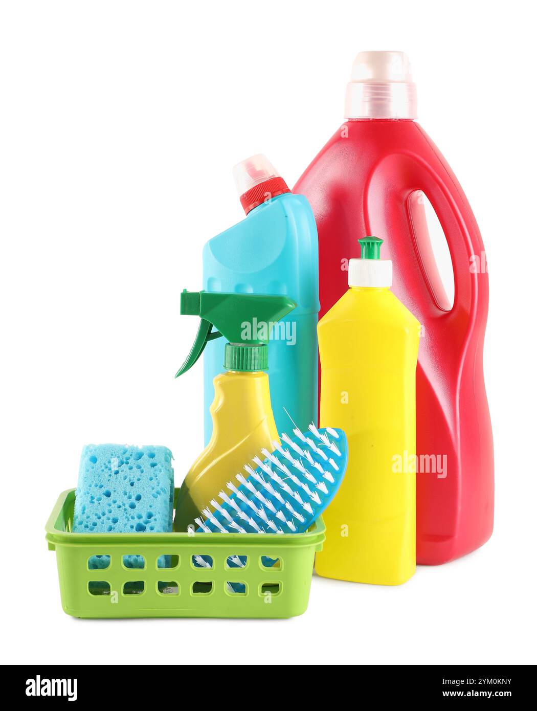 Set of different cleaning products isolated on white Stock Photo - Alamy