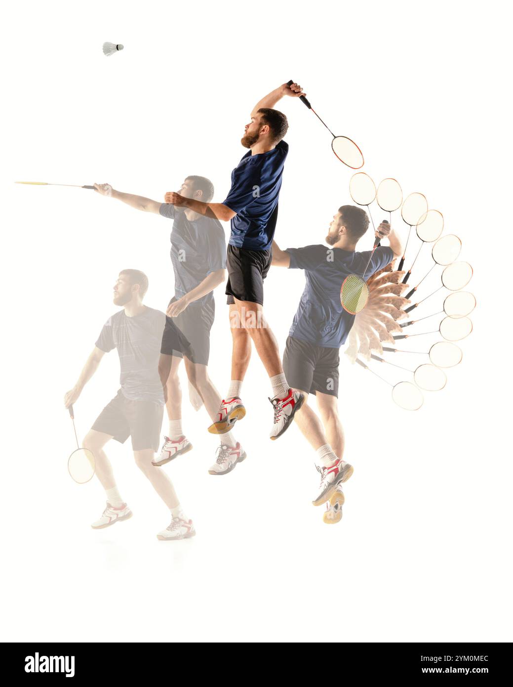Detailed motion sequence of badminton player performing high smash ...