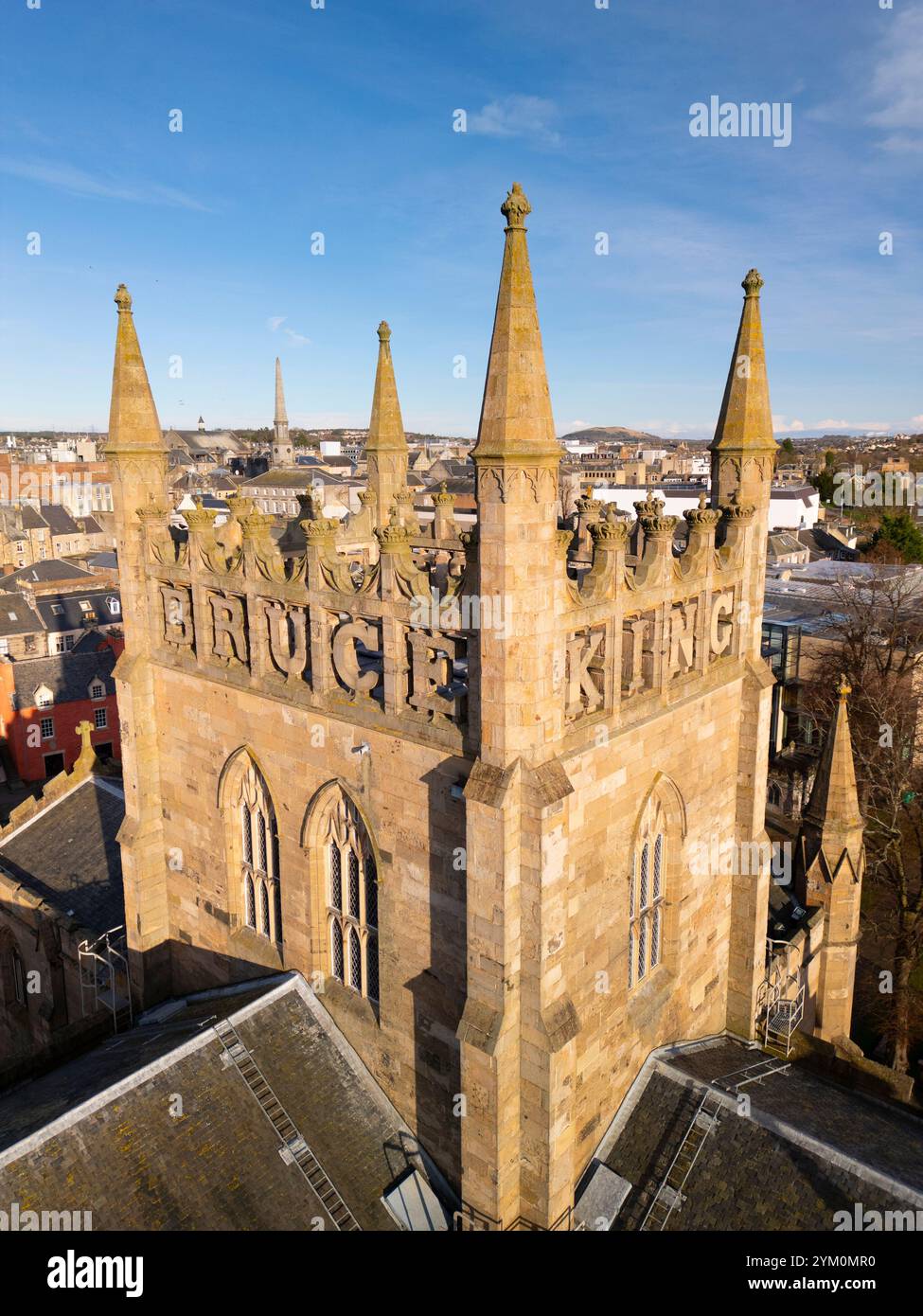 Aerial view from drone of Dunfermline Abbey, Dunfermline, Fife ...