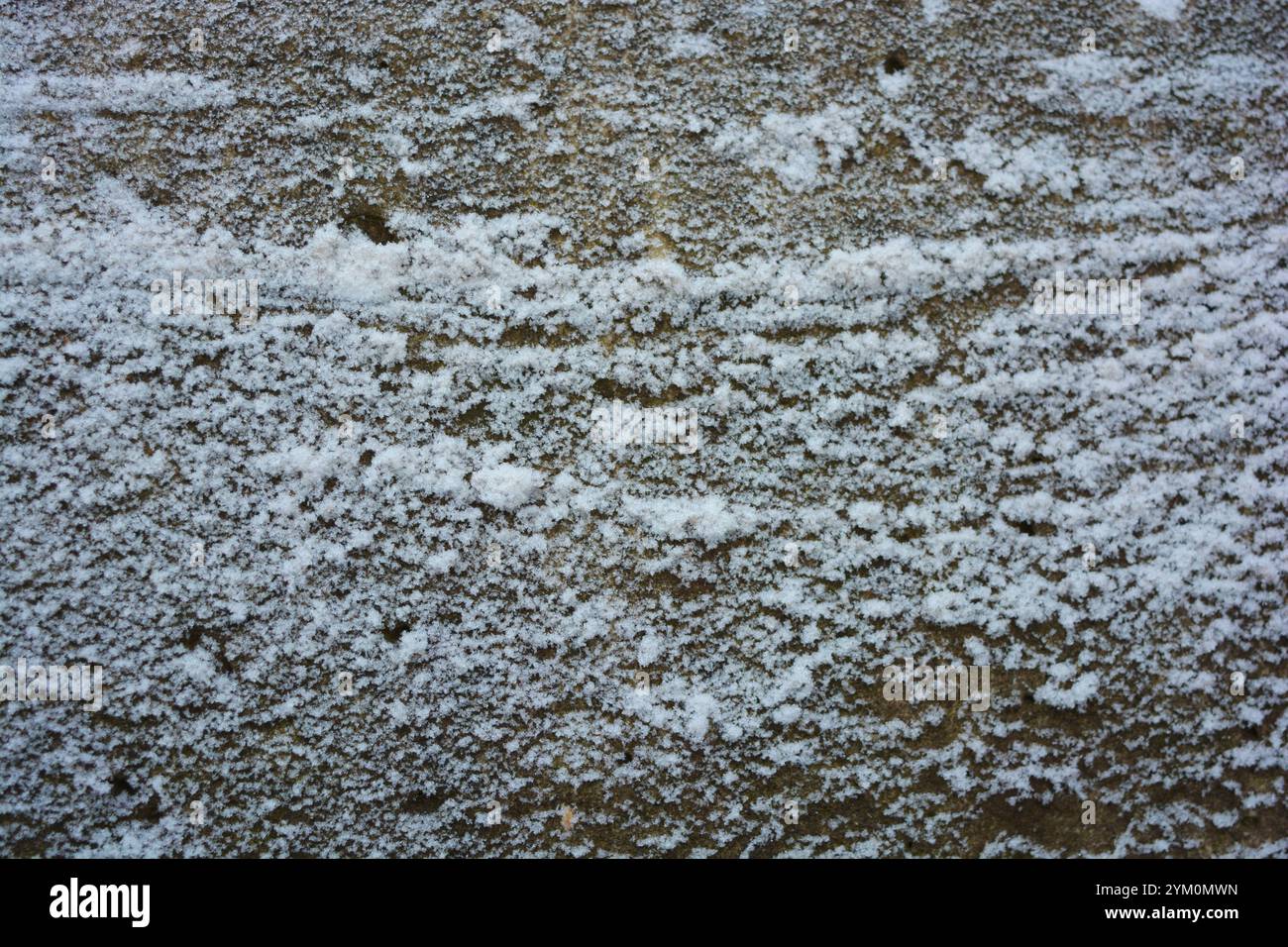 Old cement with white snow, white snow coating on grey brown concrete ...
