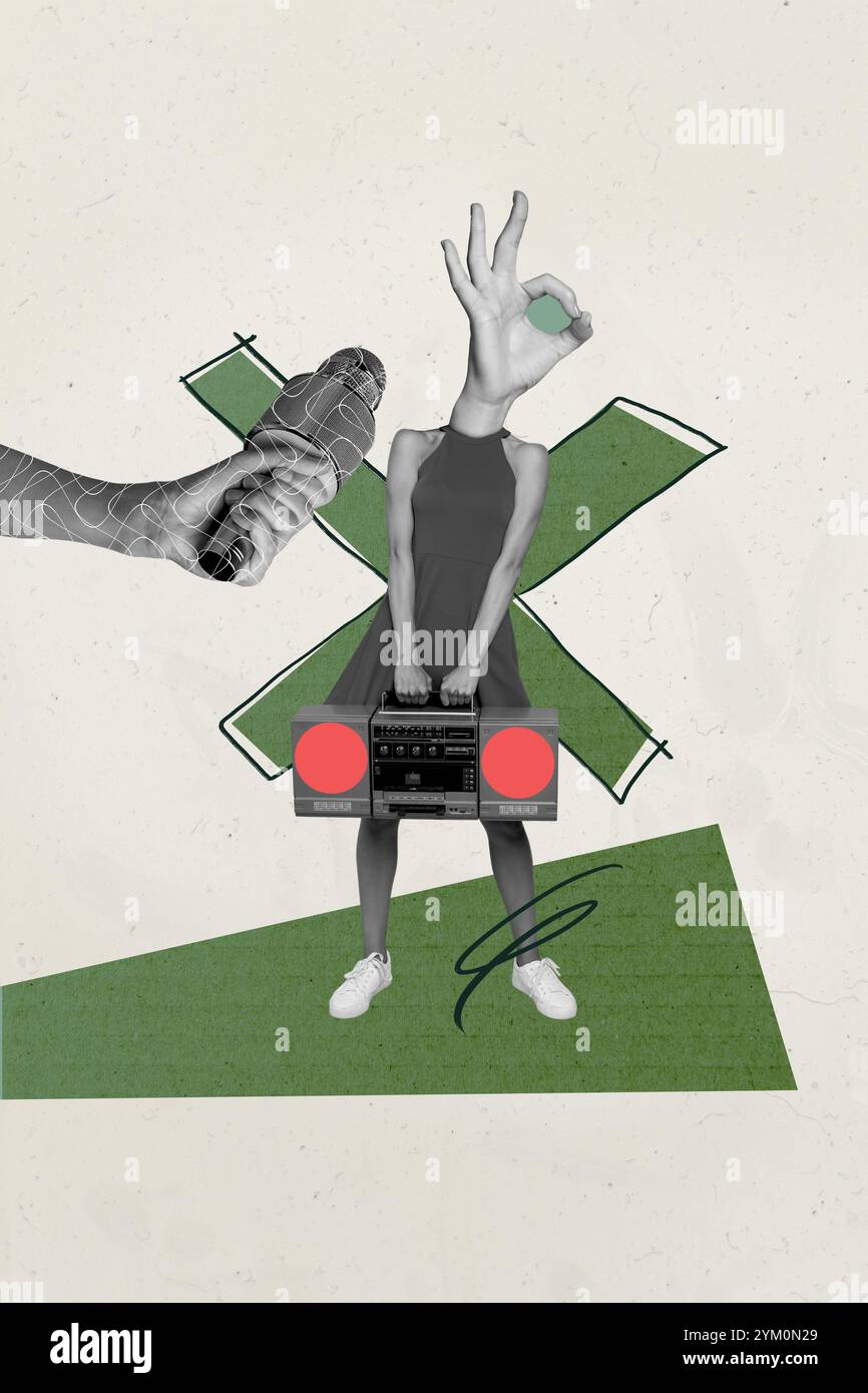 Composite trend artwork sketch photo collage of headless surreal space young lady celebrate ...