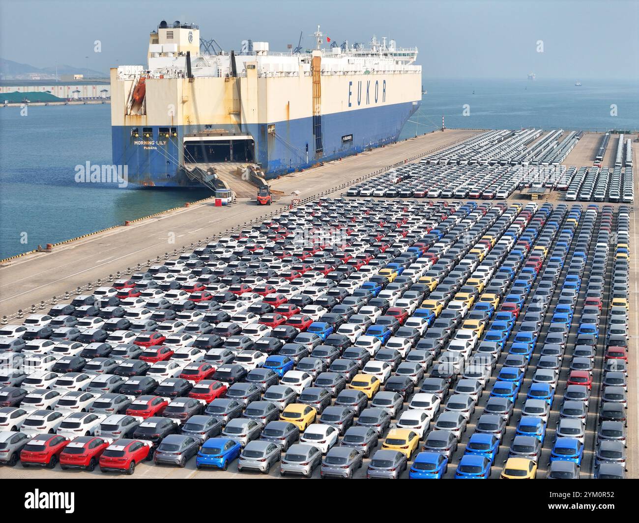 A large number of Chinese-made vehicles are exported by car carrier at ...