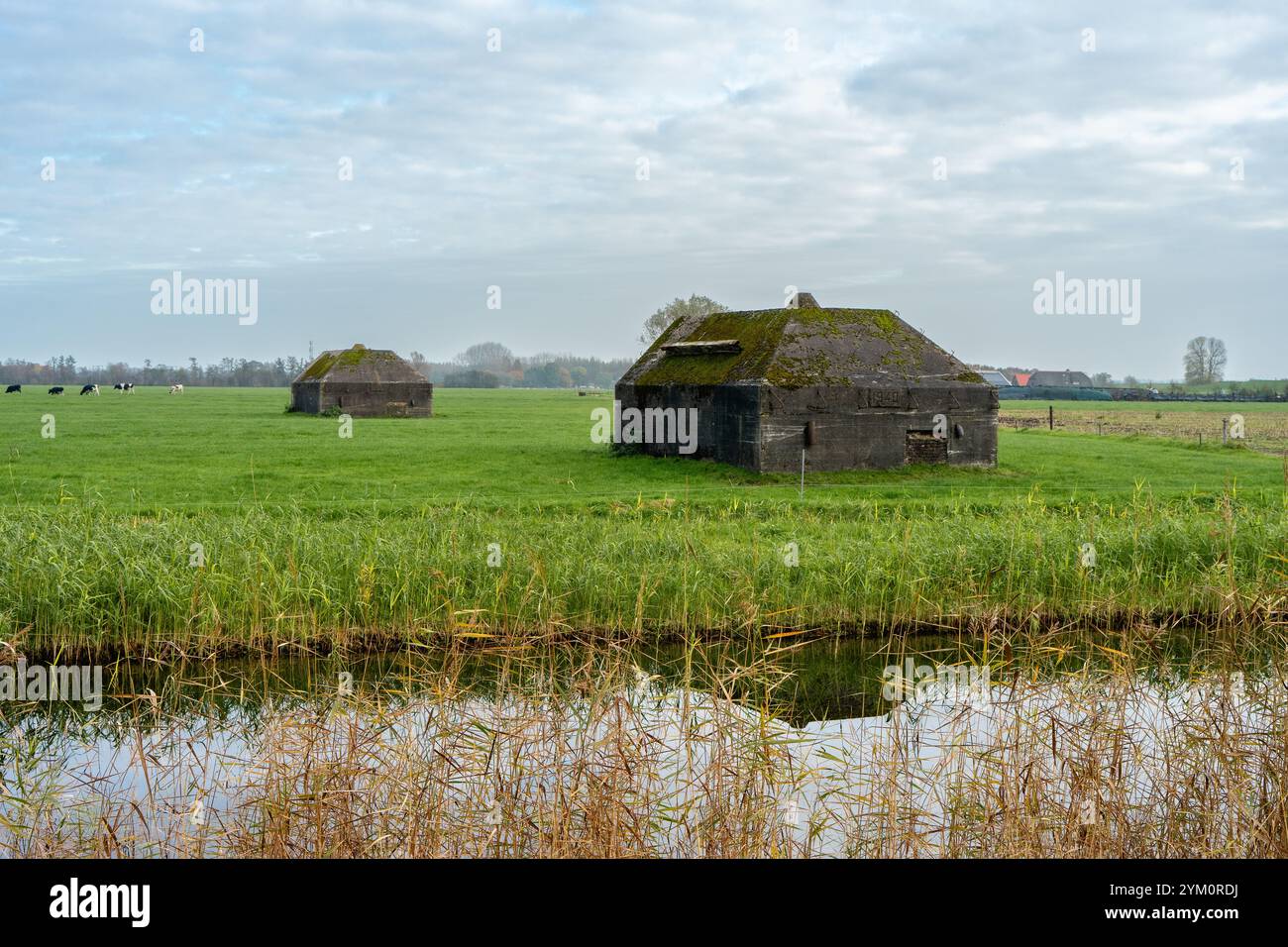Historic bunkers in the countryside in Utrecht. Schalkwijk, The ...