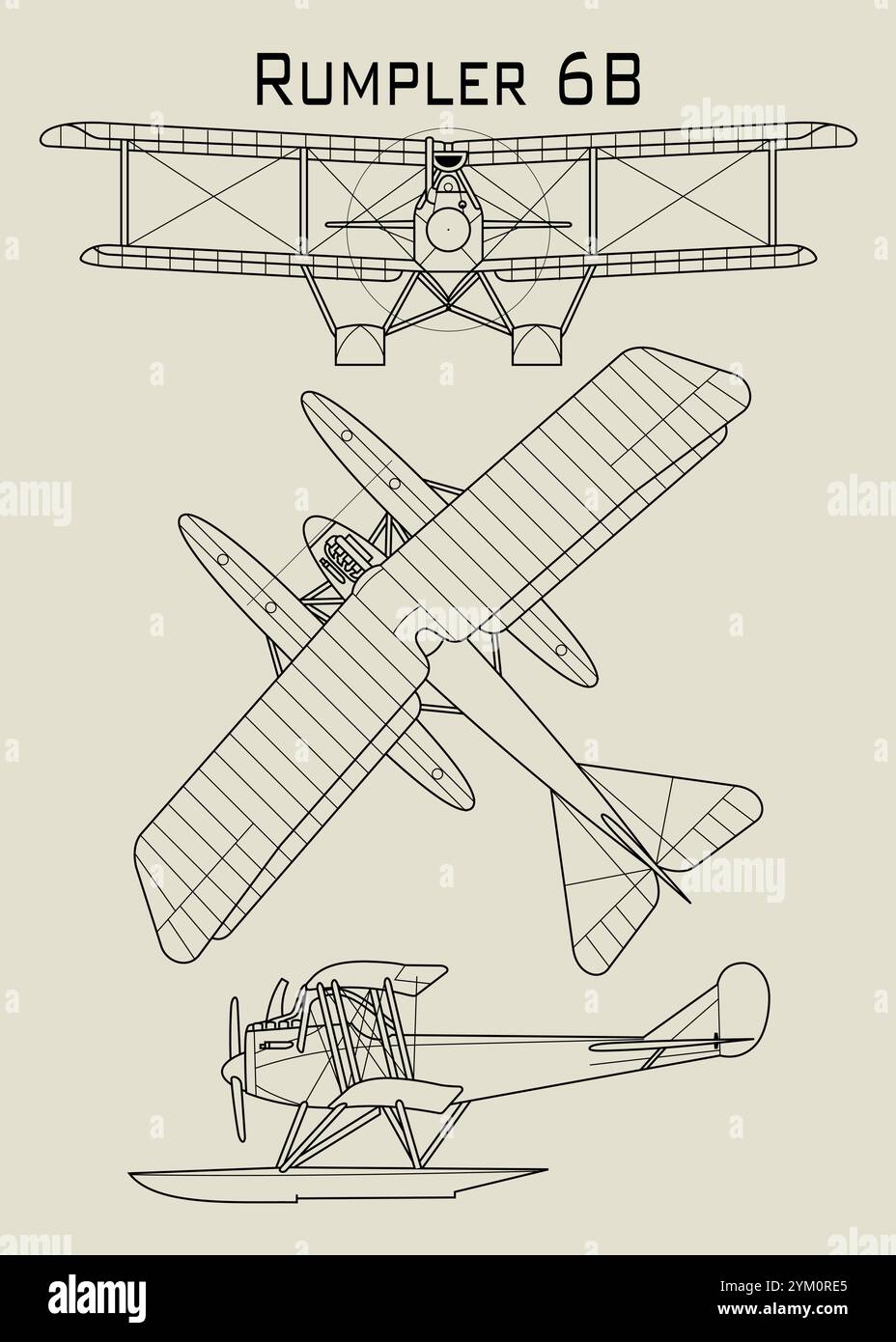 This blueprint depicts the Rumpler 6B, a German seaplane from World War ...
