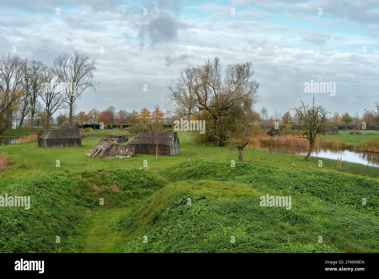 Historic bunkers in the countryside in Utrecht. Schalkwijk, The ...