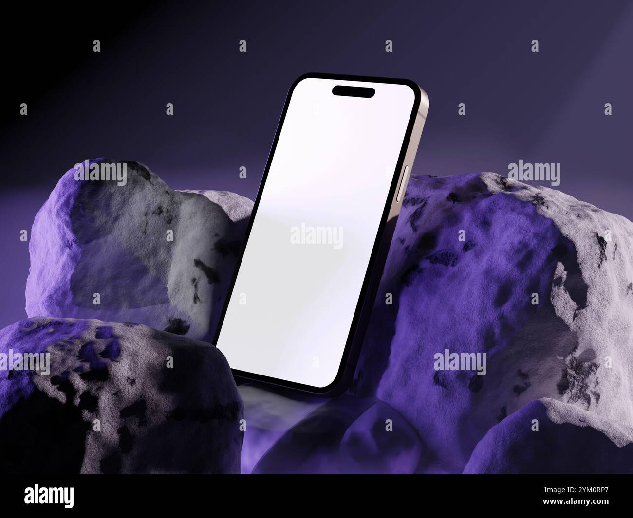 White Blank Phone Screen 3D Mockup in Dark Realistic Environment Stock ...